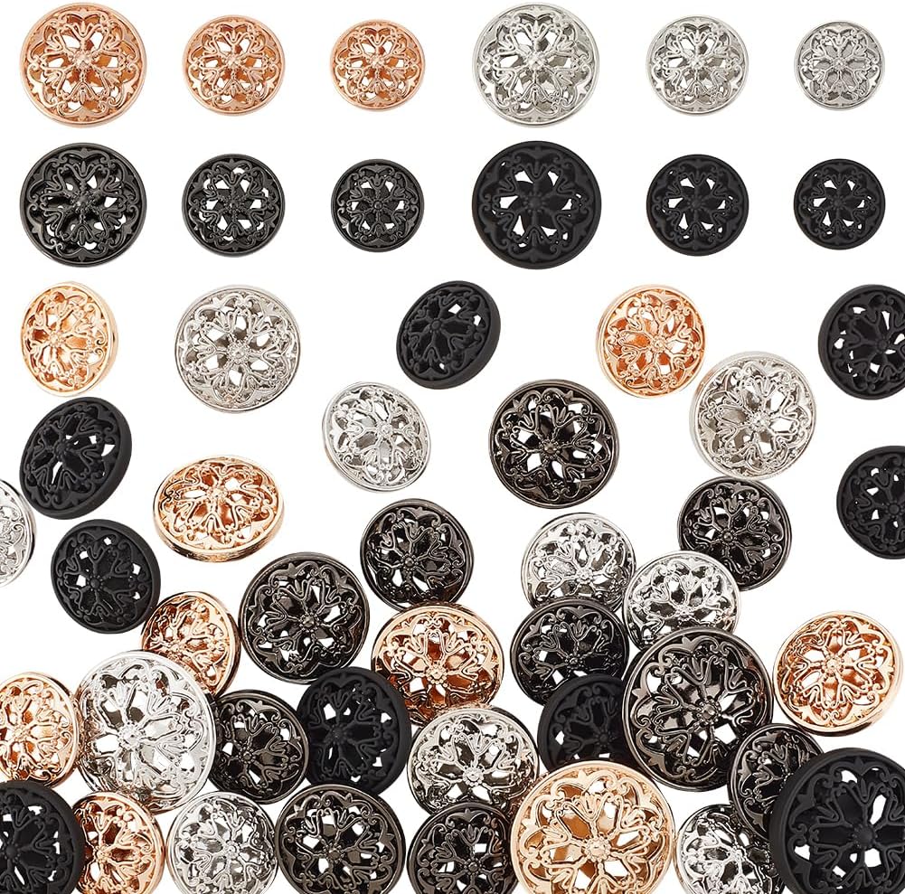 Amazon.com: OLYCRAFT 48Pcs 4 Colors Hollow Flower Metal Shank Buttons ...