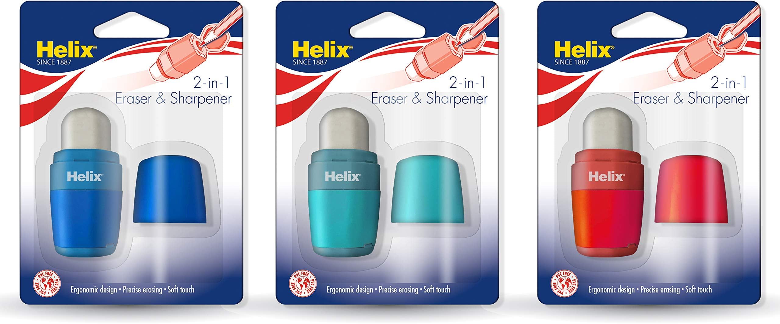 Helix Duo Single Hole Sharpener & Eraser (Assorted Colours), 049910 ...