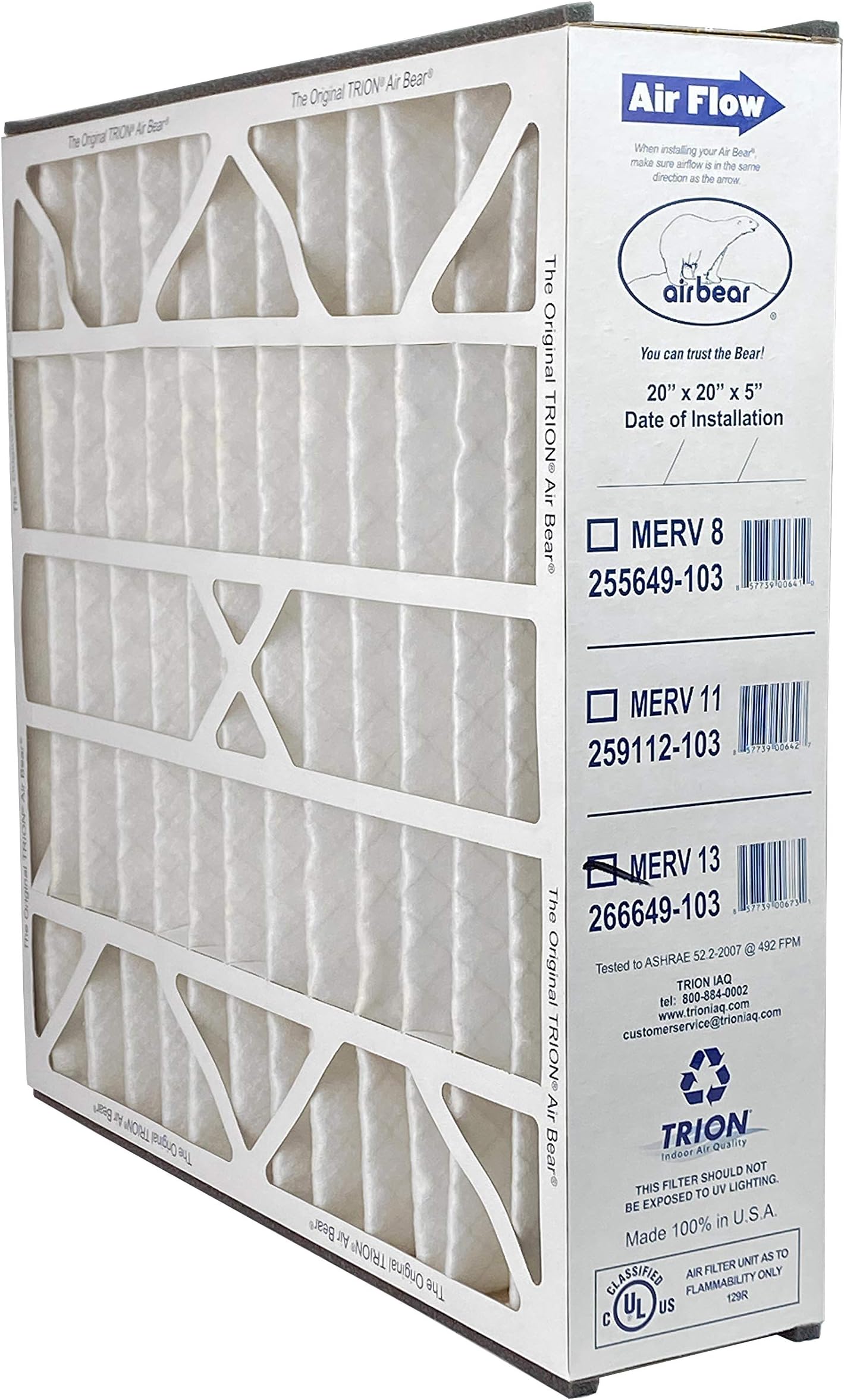 Amazon.com: Trion Air Bear 266649-103 - 20" x 20" x 5" MERV 13 Pleated ...