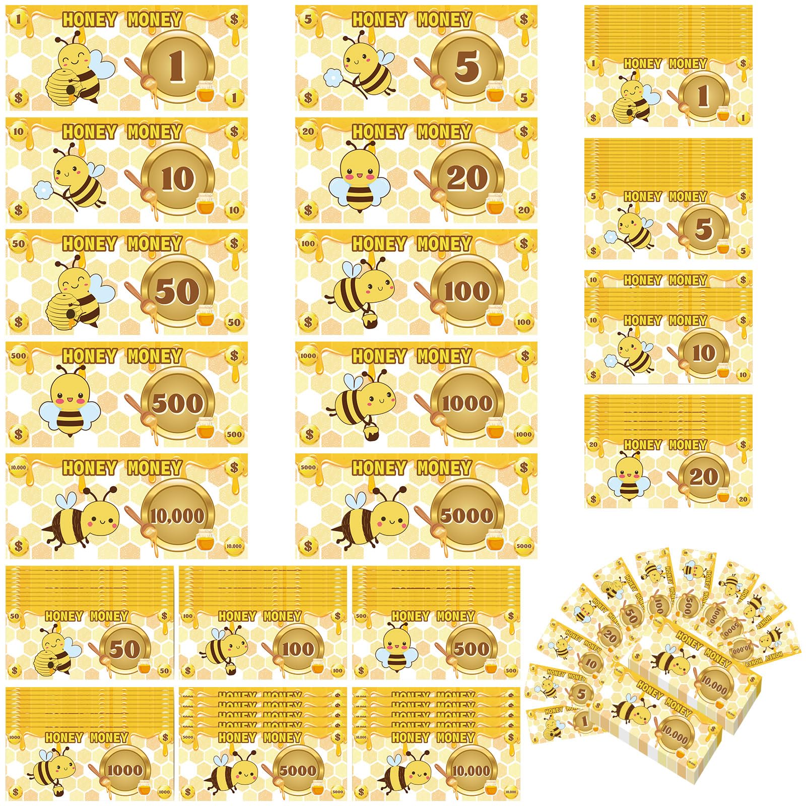 Amazon.com : Weekgrat 100 Pcs Honey Bee Play Money for Kids Replacement ...