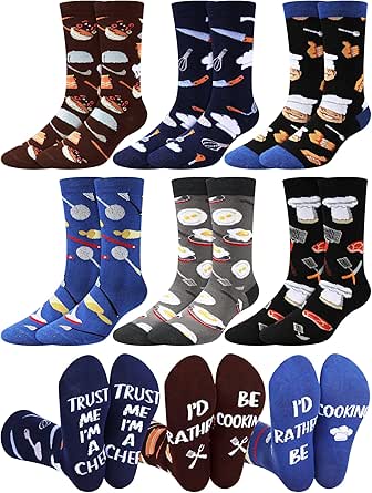 Amazon.com: Eurzom 6 Pairs Novelty Chef Socks for Men Funny Crew ...