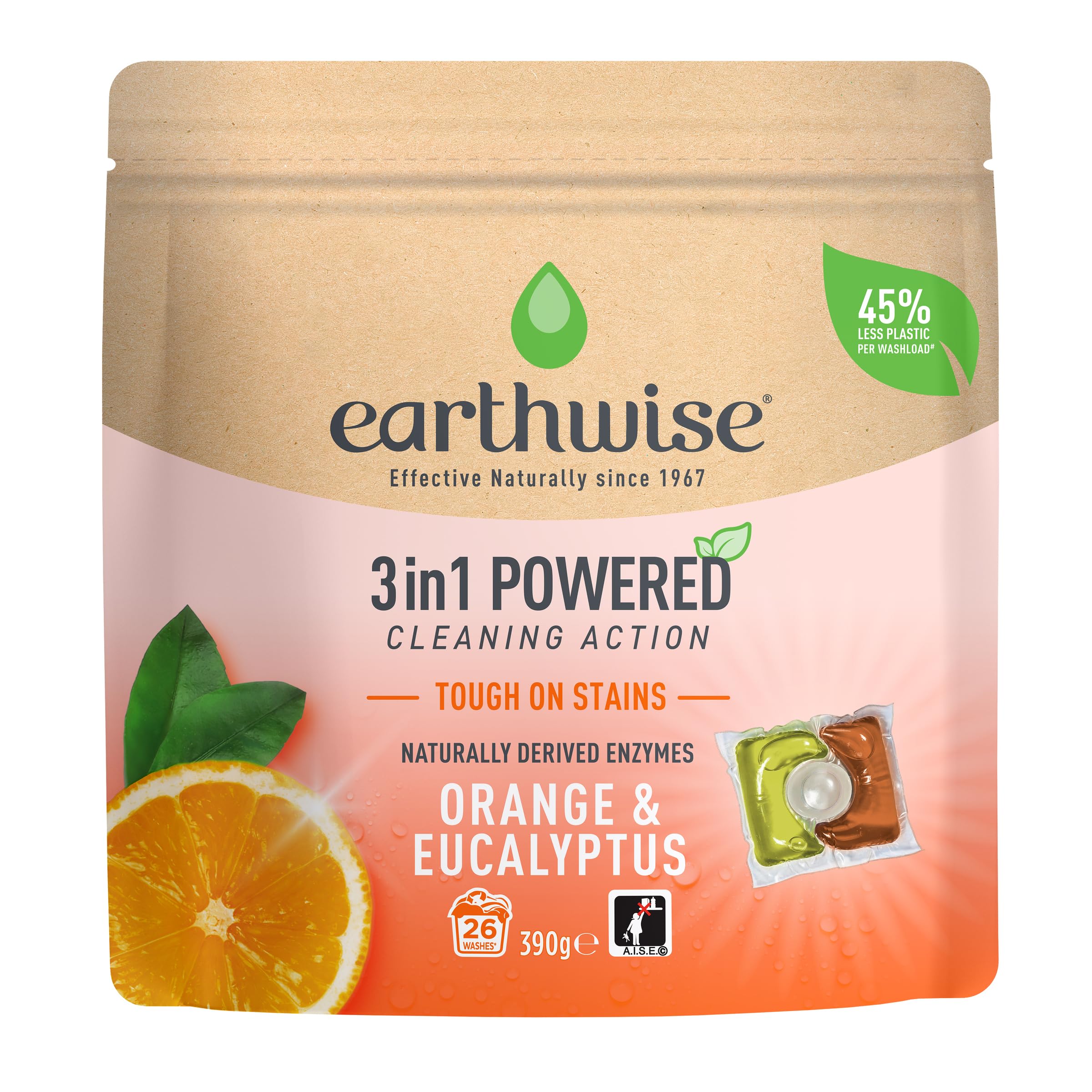 Earthwise Orange & Eucalyptus Laundry Washing Detergent Capsules, 26 ...