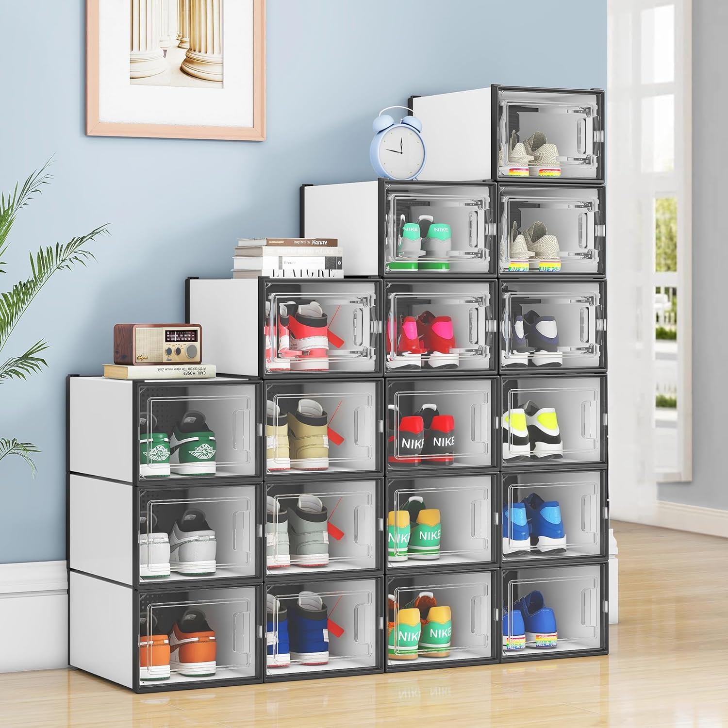 Amazon.com: DWVO Larger Shoe Box Organizer, 18-Pair Plastic Shoe ...