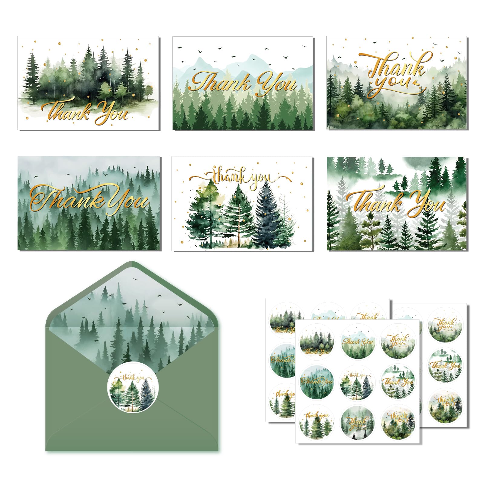 Amazon.com : LOONELO Thank You Greeting Cards, 24 Set Forest Thanks ...