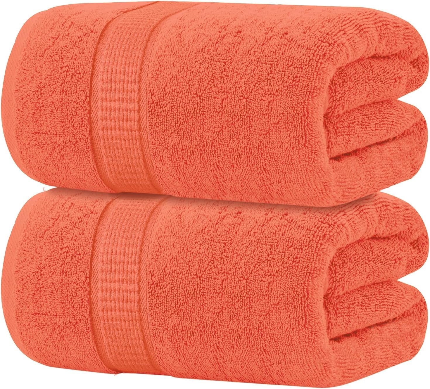 Oakias 600 GSM Bath Sheets 2 Pack Coral 35x70 Bath Towels - 100% Ring ...