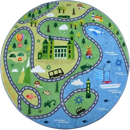 Amazon.com: ABREEZE Round Kids Rugs 4ft, Faux Wool Kids Road Traffic ...
