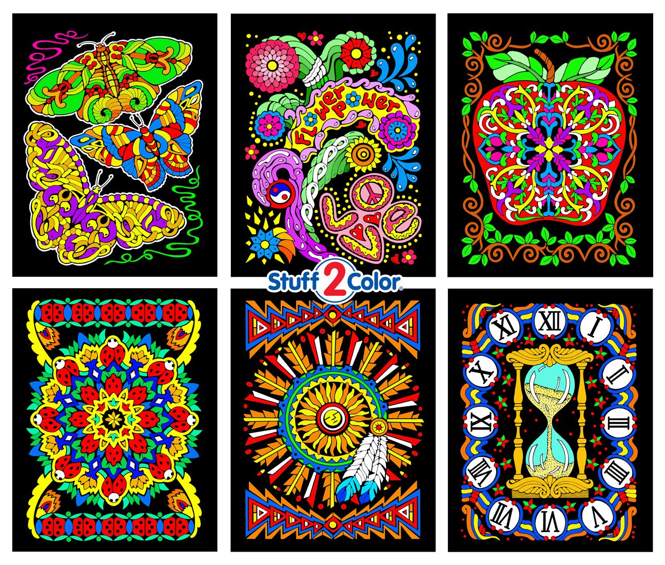 Amazon.com: 6 Pack of Fun Fuzzy Coloring Posters - For Kids and Adults ...