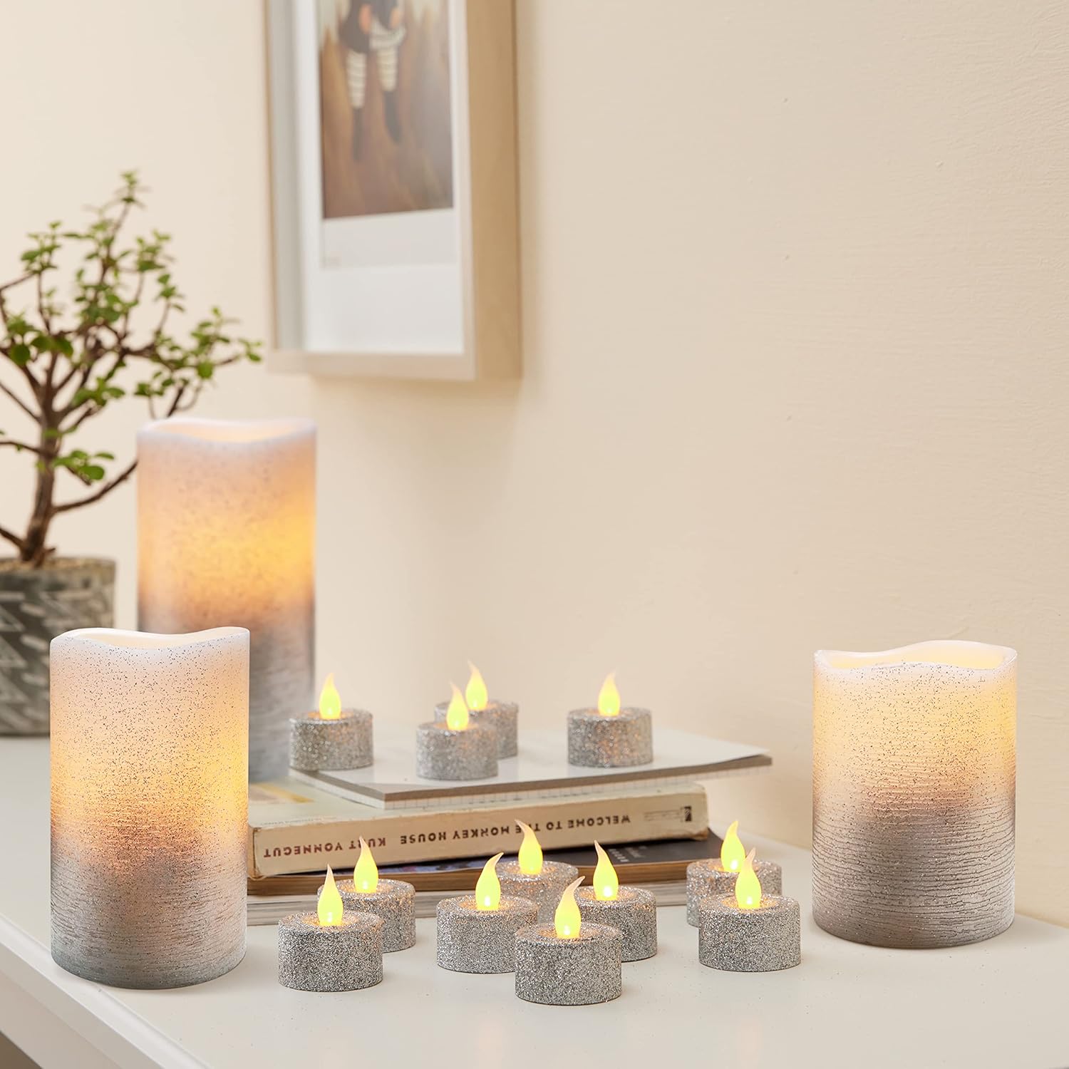 Amazon.com: FURORA LIGHTING Glitter Silver Tea lights Candles with ...