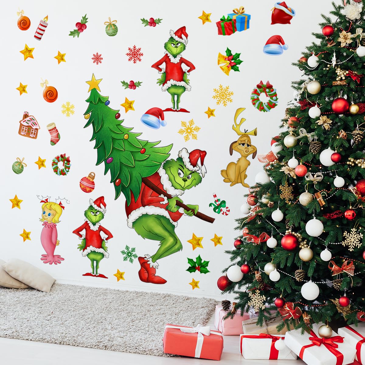 Amazon.com: 36.92 x 36.06 Inch Christmas Wall Decals Christmas Tree ...