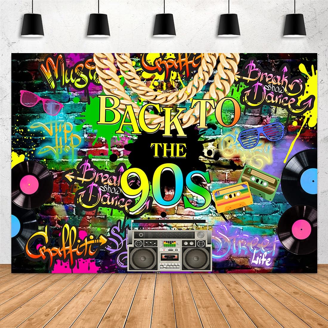 Amazon.com : Back to The 90s Backdrop Hip Hop Graffiti Brick Wall Retro ...