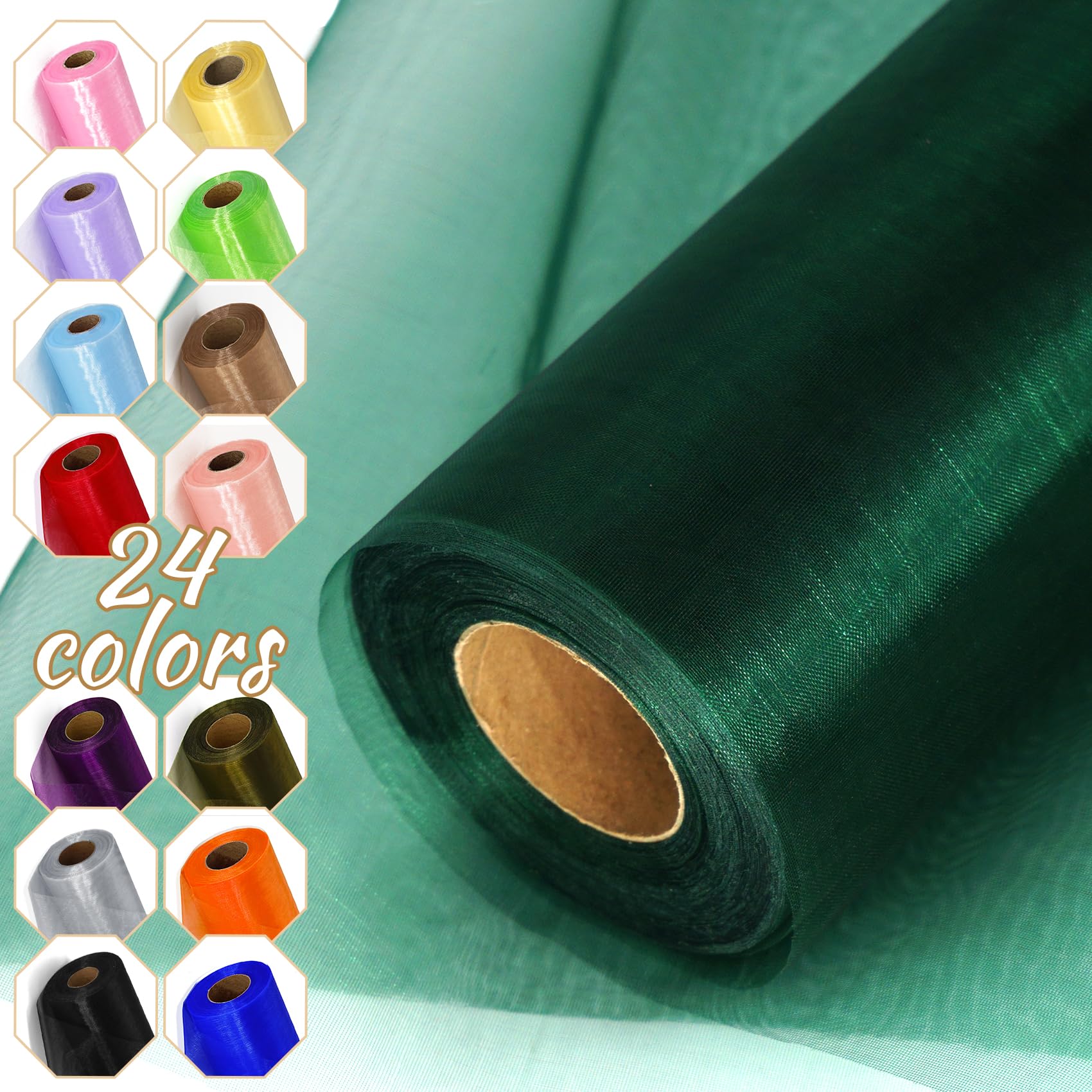 Amazon.com: Hunter Green Organza Fabric Roll Crystal Organza 12" by 50 ...