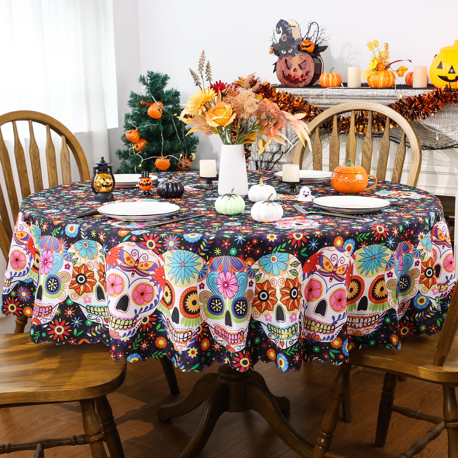 Amazon.com: Dia de Los Muertos Tablecloth 60 X 60 Inch Round, Dia de ...