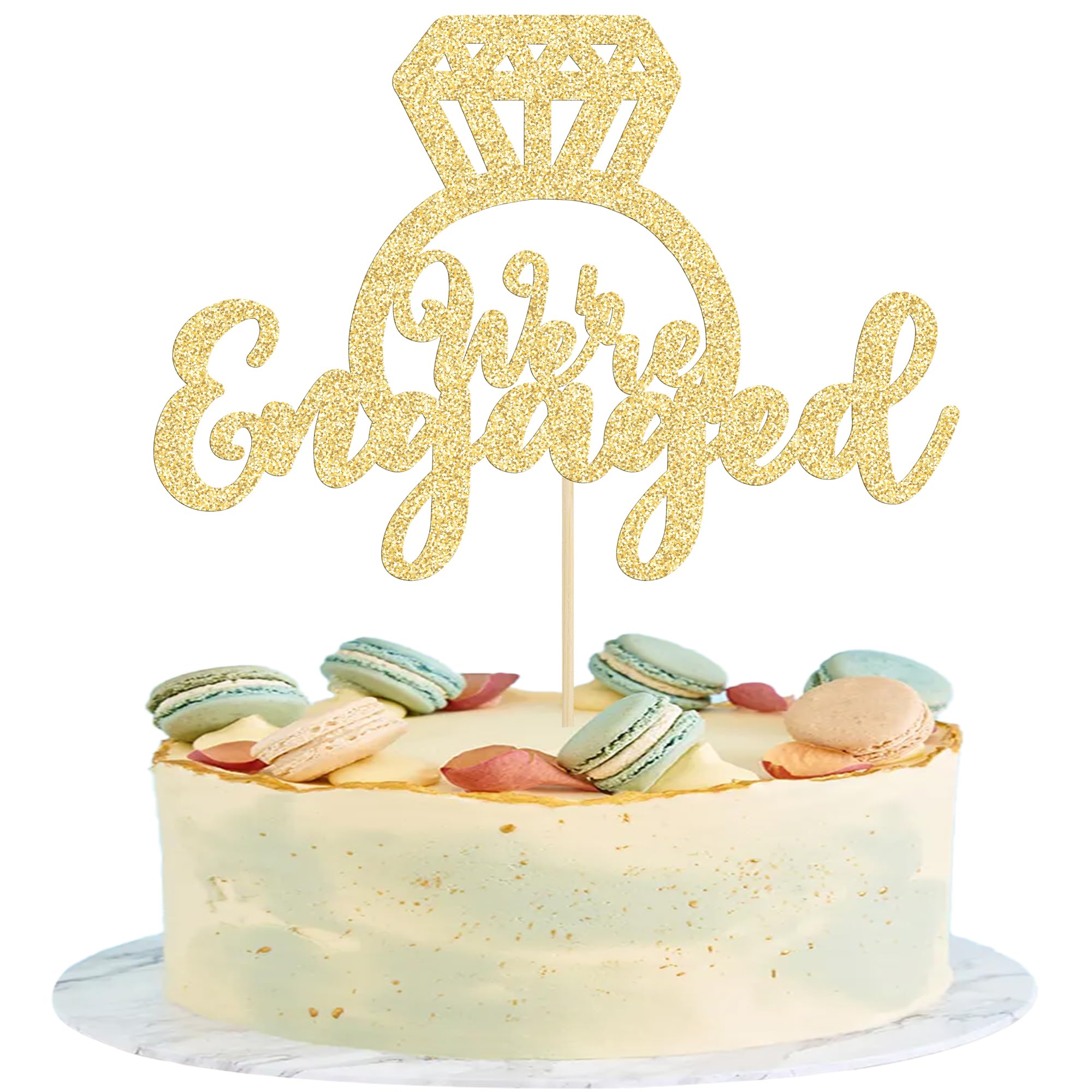 Amazon.com: 1Pc Gold Glitter We're Engaged Cake Topper With Diamond ...