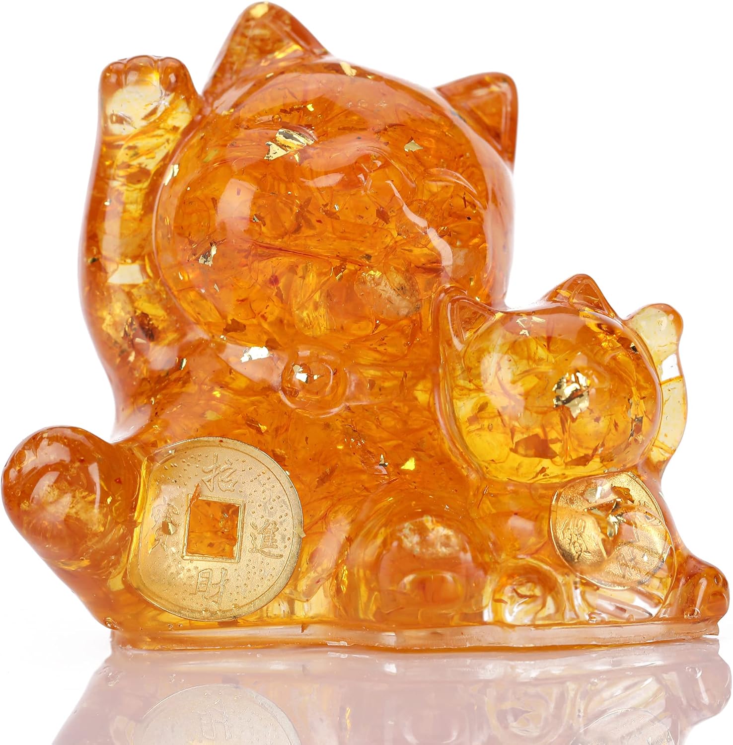 Amazon.com: Reyife Crystal Lucky Cat Figurine Hand Carved Mother and ...
