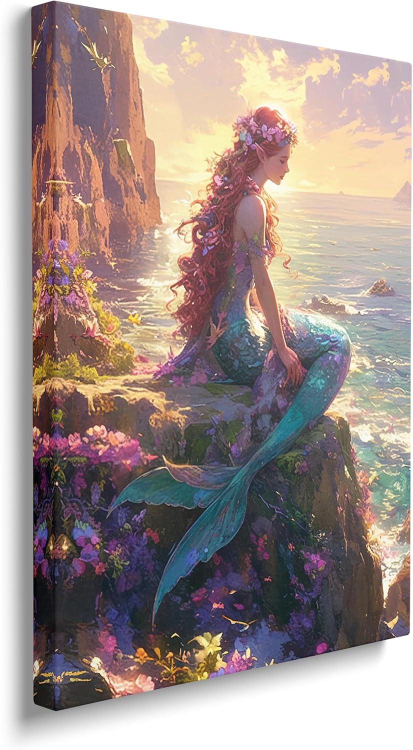 Amazon.com: Mermaid Canvas Wall Art Ocean Pictures Mermaid Painting ...