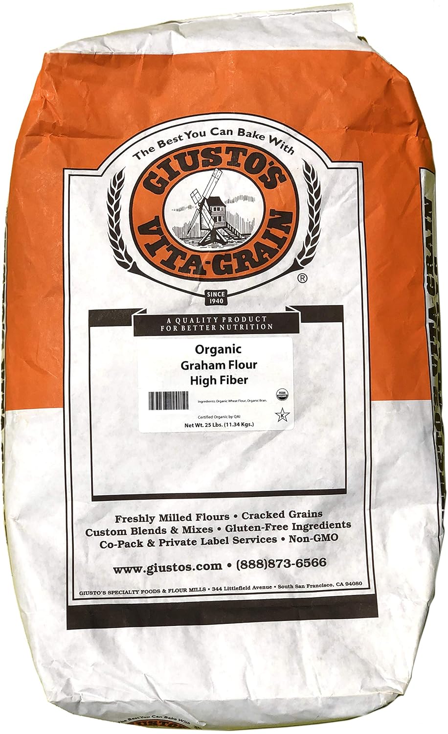 Amazon.com : Giusto's Organic 100% Whole Wheat Graham Flour, 25 lb ...
