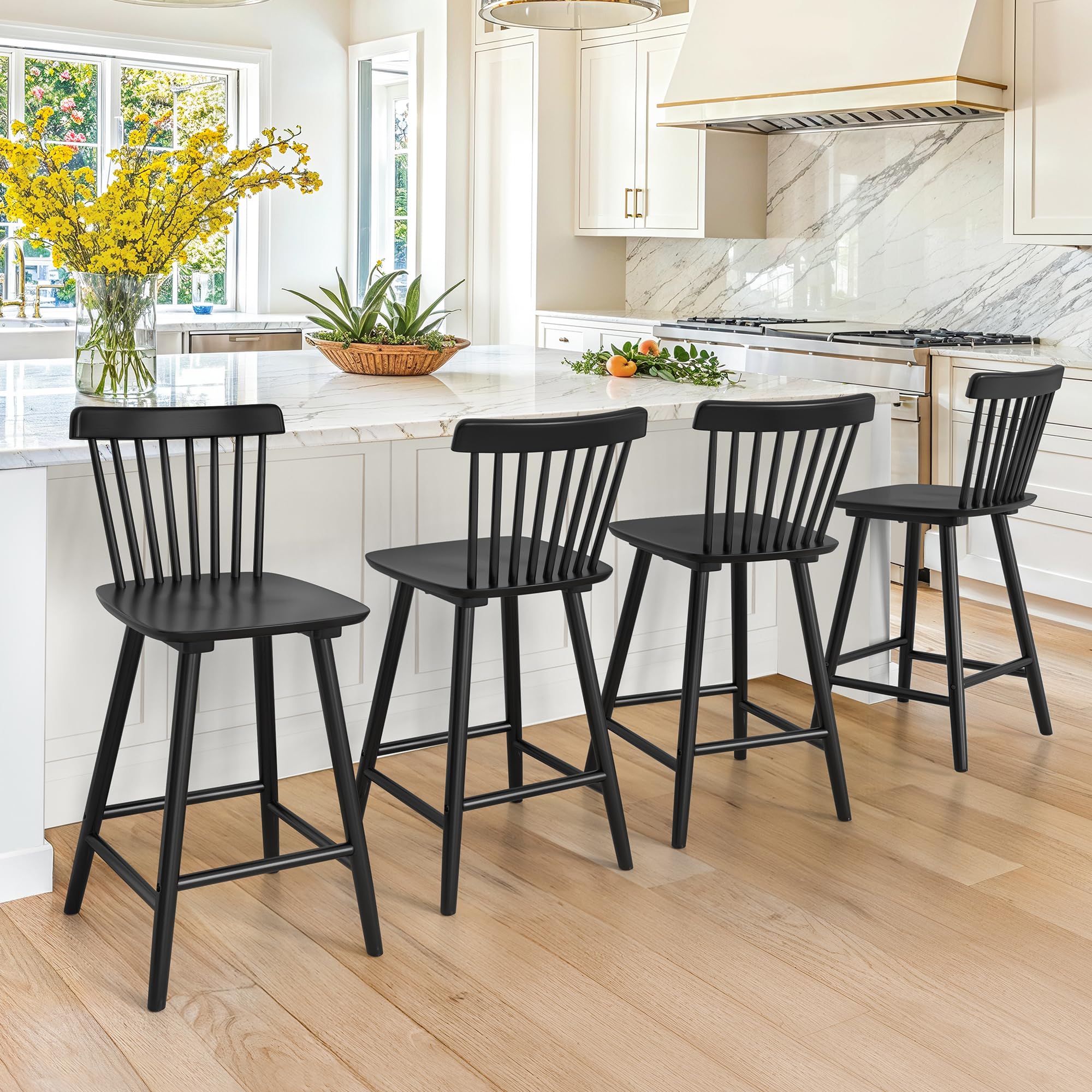 Amazon.com: LUE BONA Upgraded Windsor Wooden Black Bar Stools Set of 4 ...