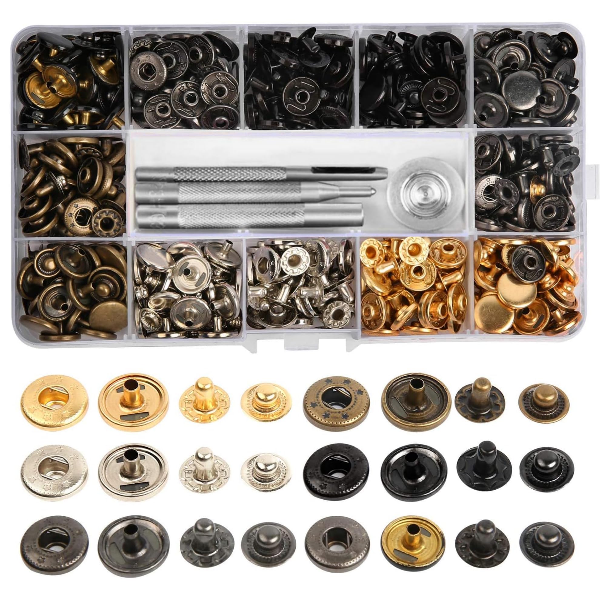 120 Sets Snap Button Fastener kit, 12mm Metal Press Studs Kit with ...