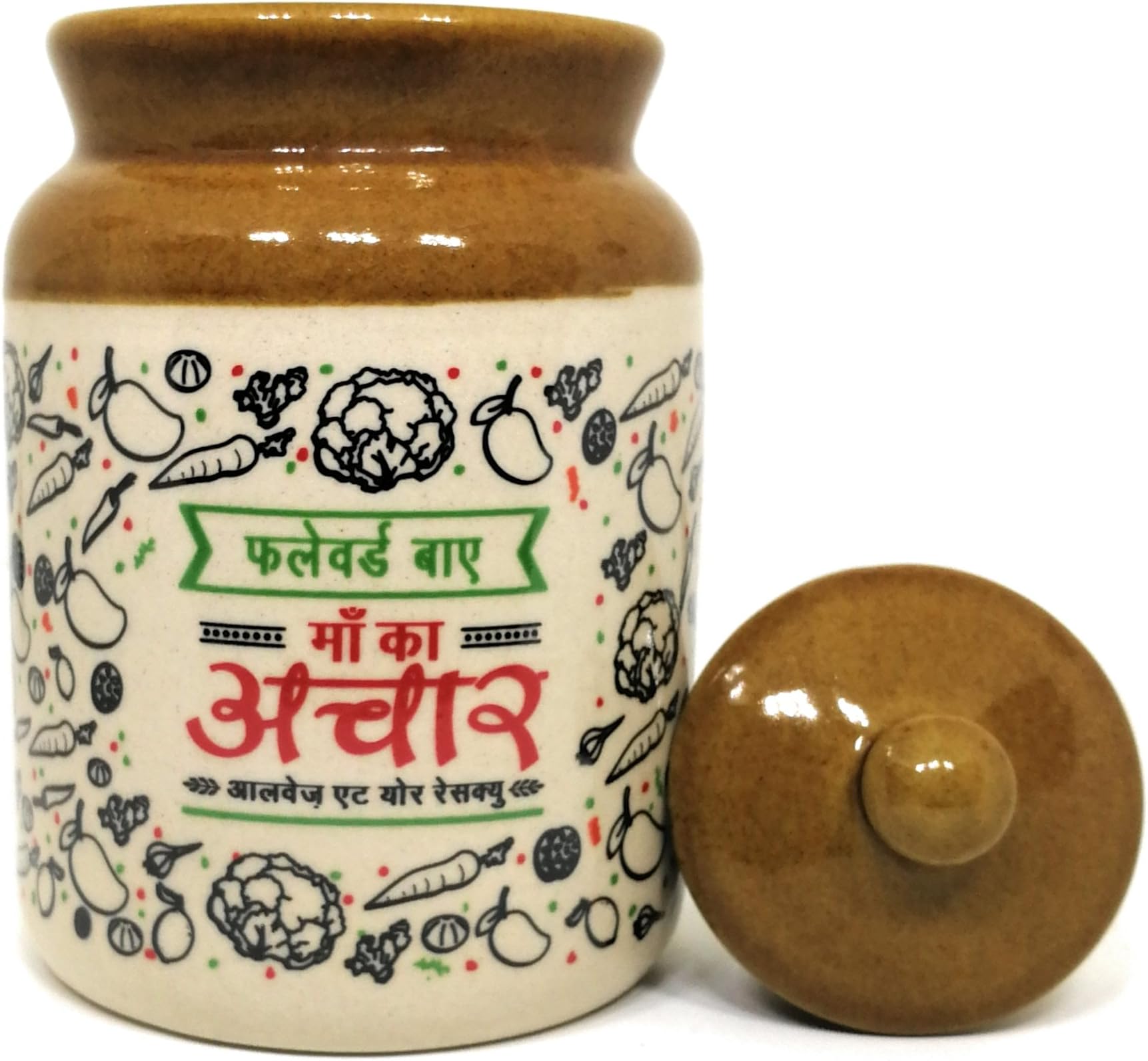 Pure Source India Ceramic Pickle Jar With Lid - 2kg, 1 Piece, Ivory and ...