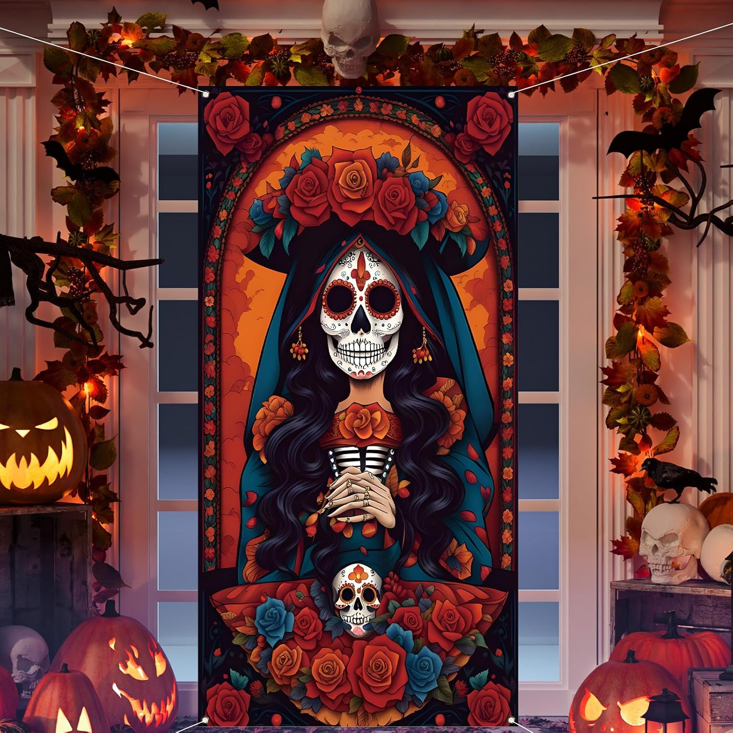 Amazon.com: Day of The Dead Door Cover Dia De Los Muertos Backdrop ...