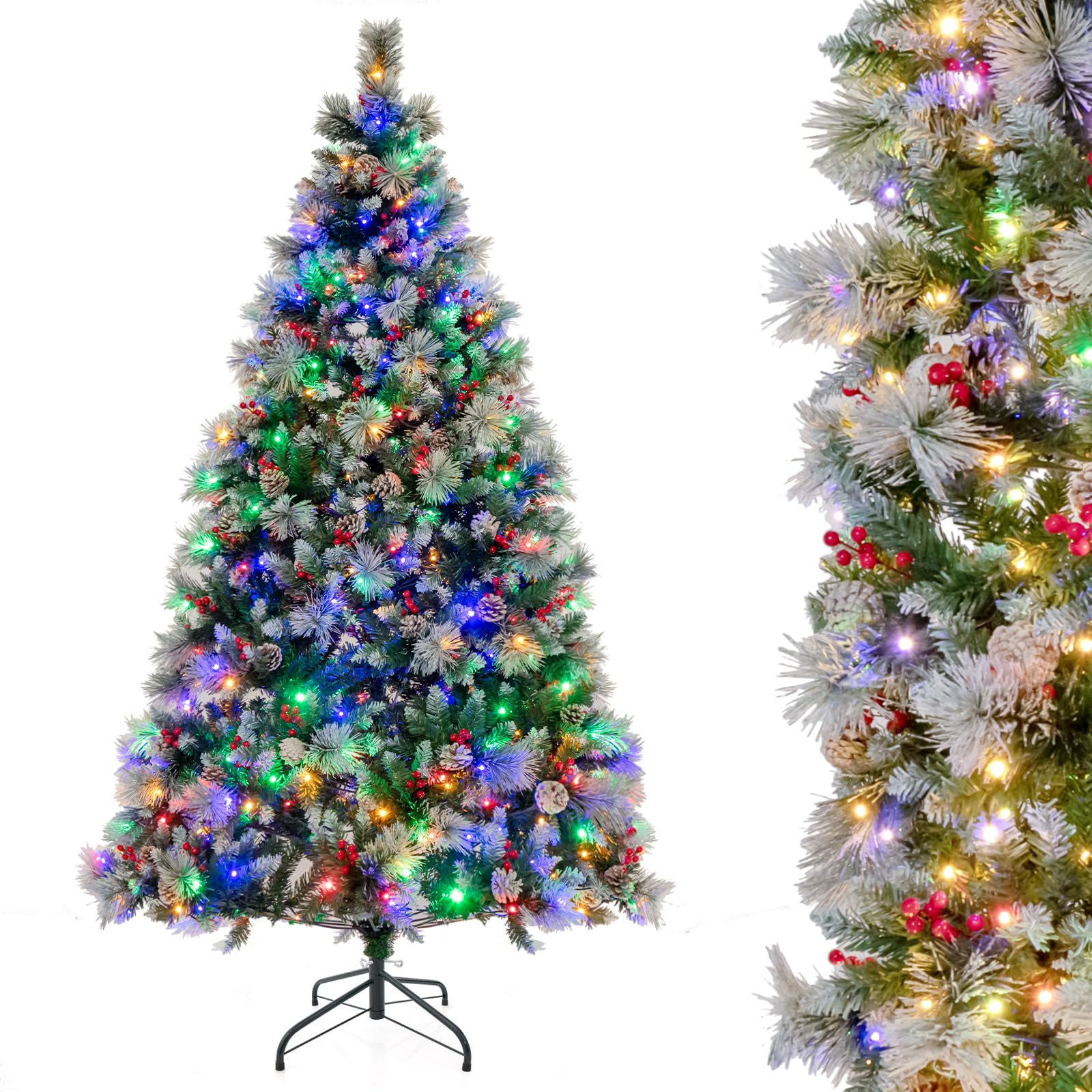 Amazon.com: Goplus 7ft Pre-Lit Artificial Christmas Tree, Hinged Xmas ...