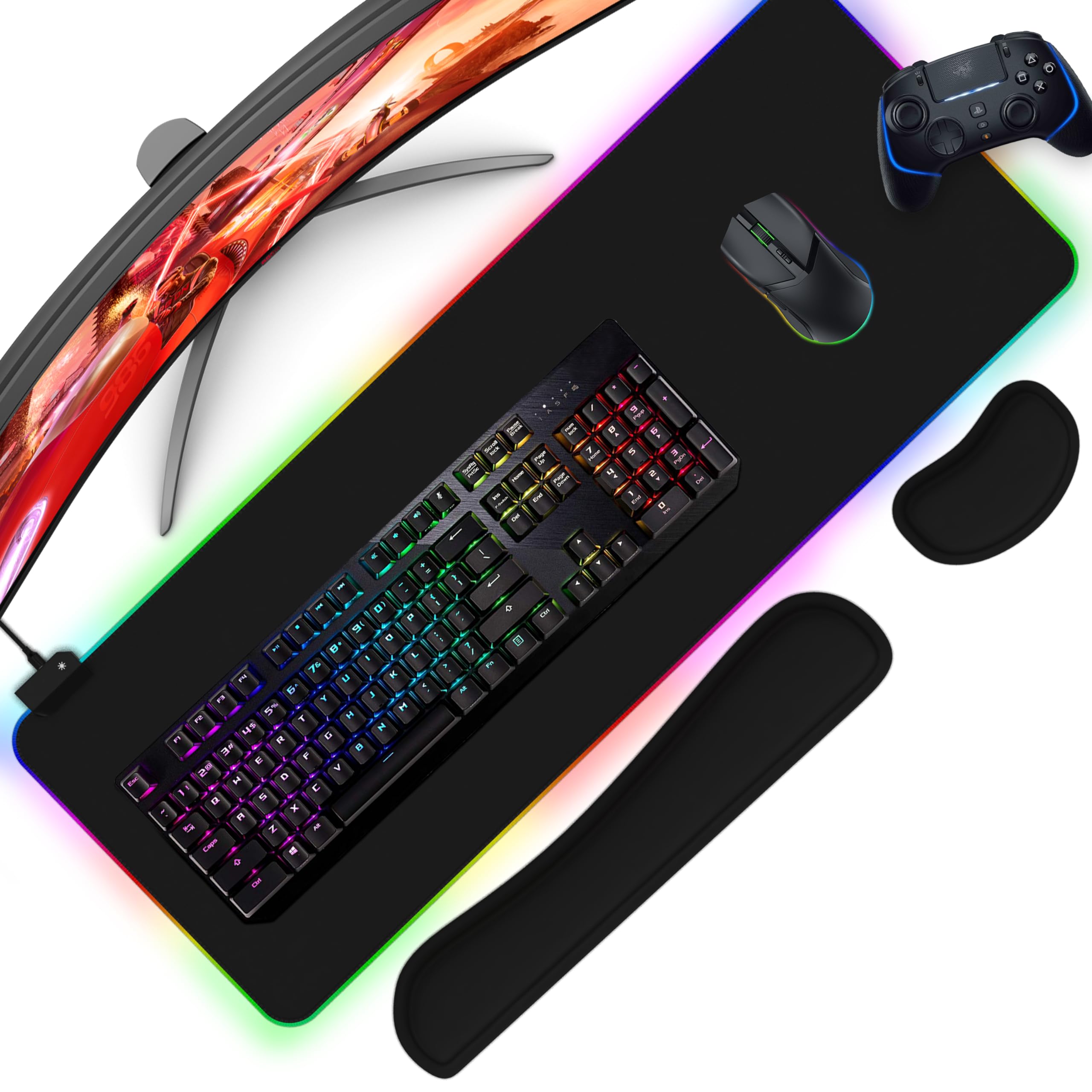 PrisTeam Gaming RGB Gaming Mouse Mat Wrist Support - 800mm x 300mm ...