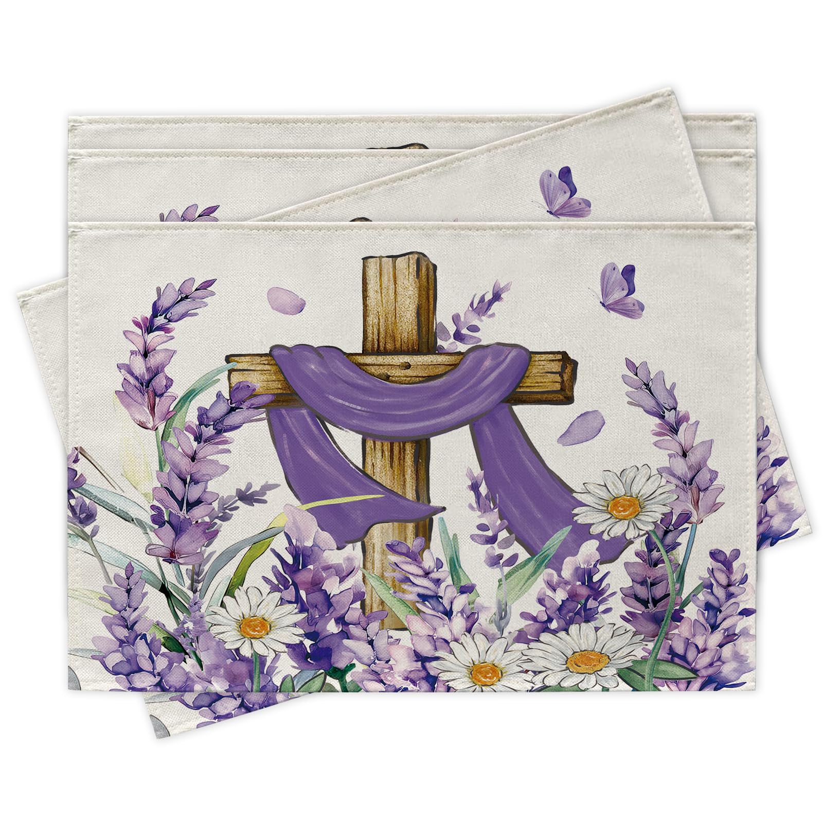 Amazon.com: Croar Easter Religious Cross Flower Placemats Set of 4 ...