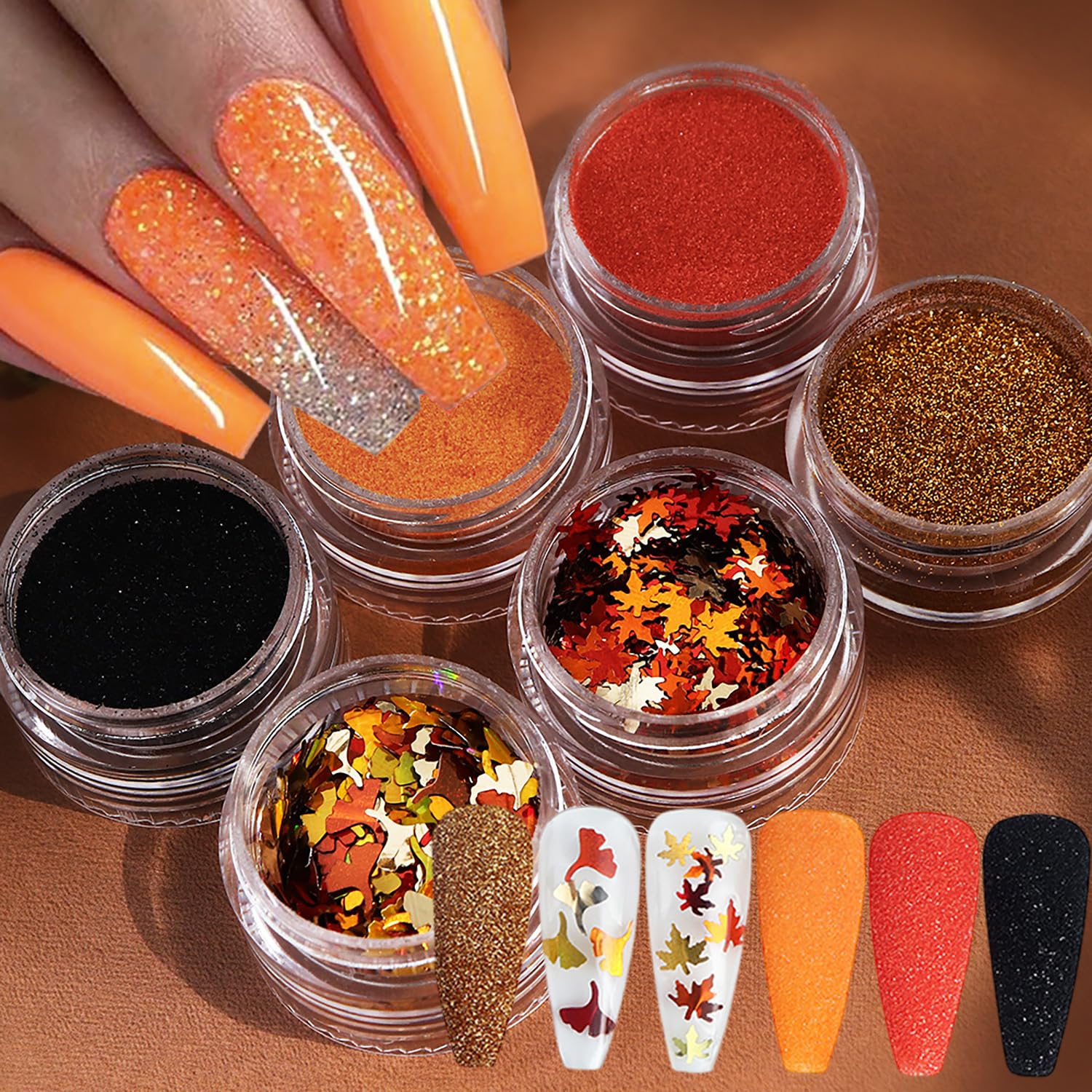 Amazon.com: Fall Maple Leaf Nail Art Glitter Flakes, Mixed 4 Colors ...