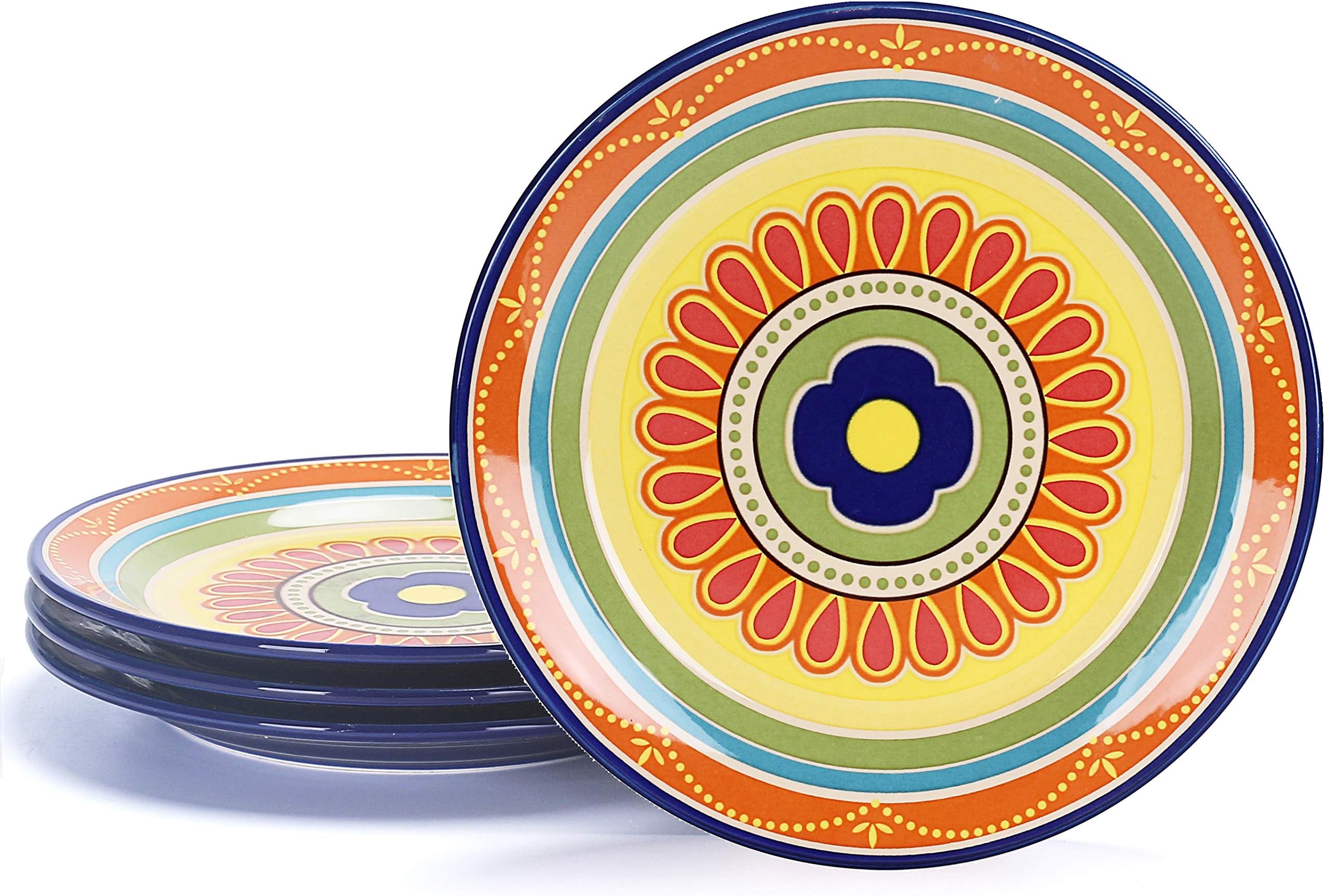 Amazon.com | Yachi 8 Inch Salad Plate Set: 4 Pack Colorful Round ...