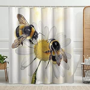 Amazon.com: bee Daisy Shower Curtain with Hooks Nature Spring Scenery ...