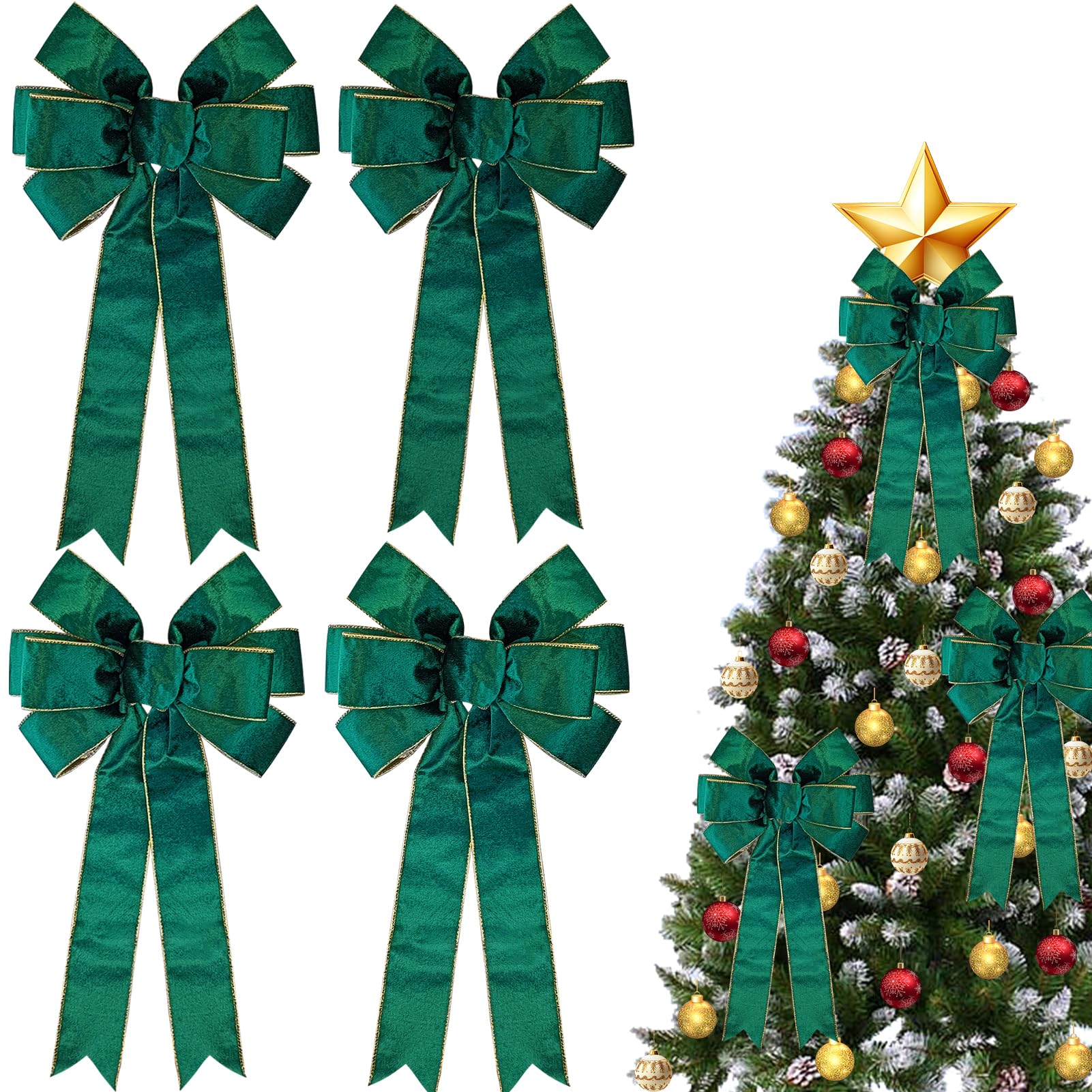 Amazon.com: Large Green Velvet Bows for Christmas Tree, 12” X 20 ...