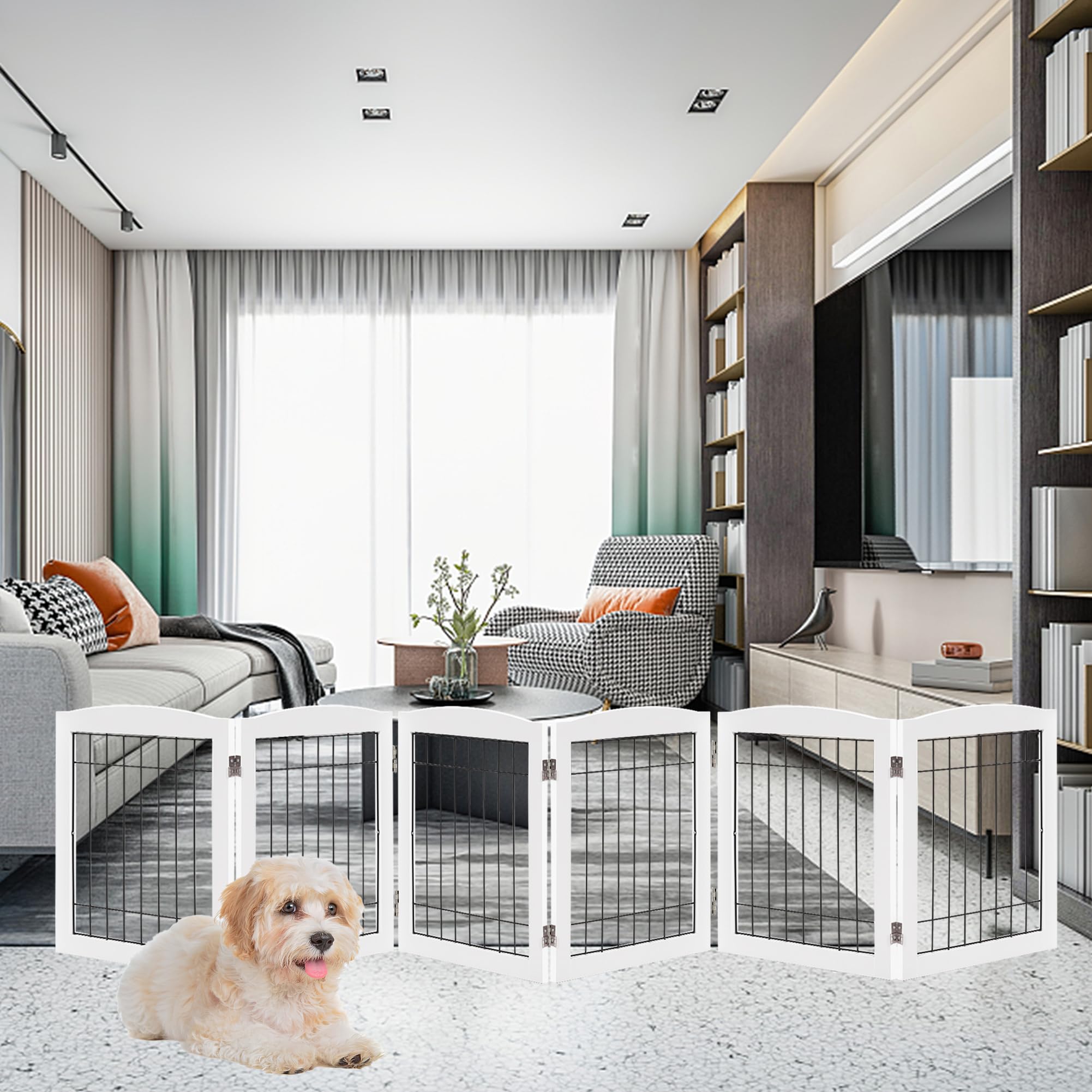 Snapklik.com : Sturdy Wood Pet Gate, Freestanding Wire Pet Gate ...