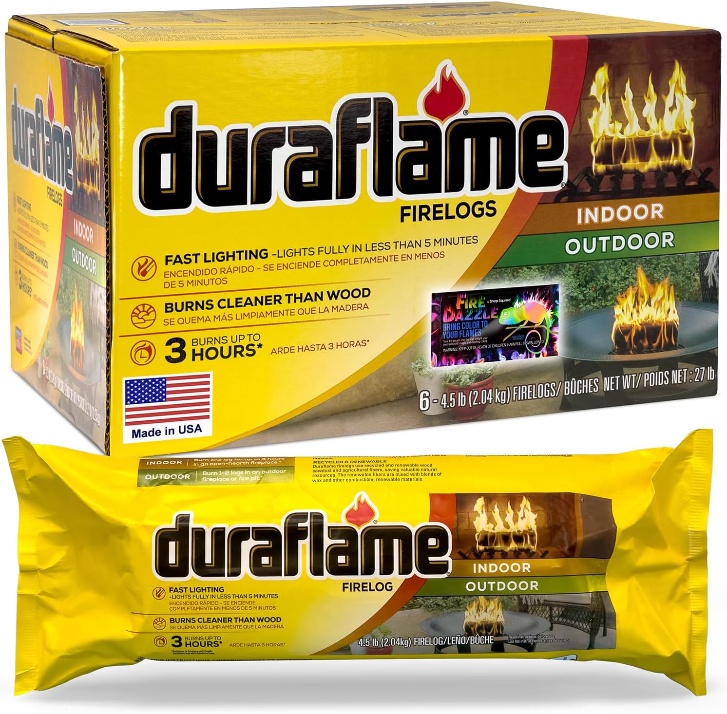 Amazon.com: Duraflame 2.5lb 1.5-hr Firelog, 6 pack (00625) , Brown ...