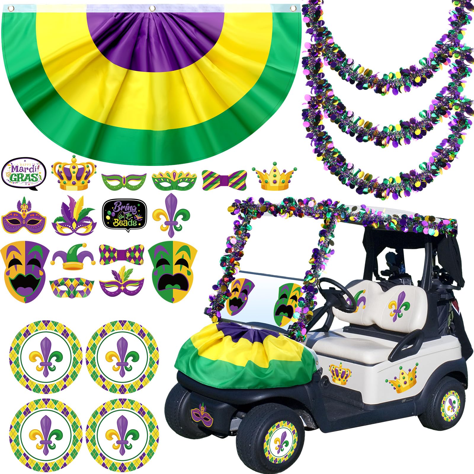 Amazon.com : DoubleFill 23 Pcs Mardi Gras Parade Golf Cart Decorations ...