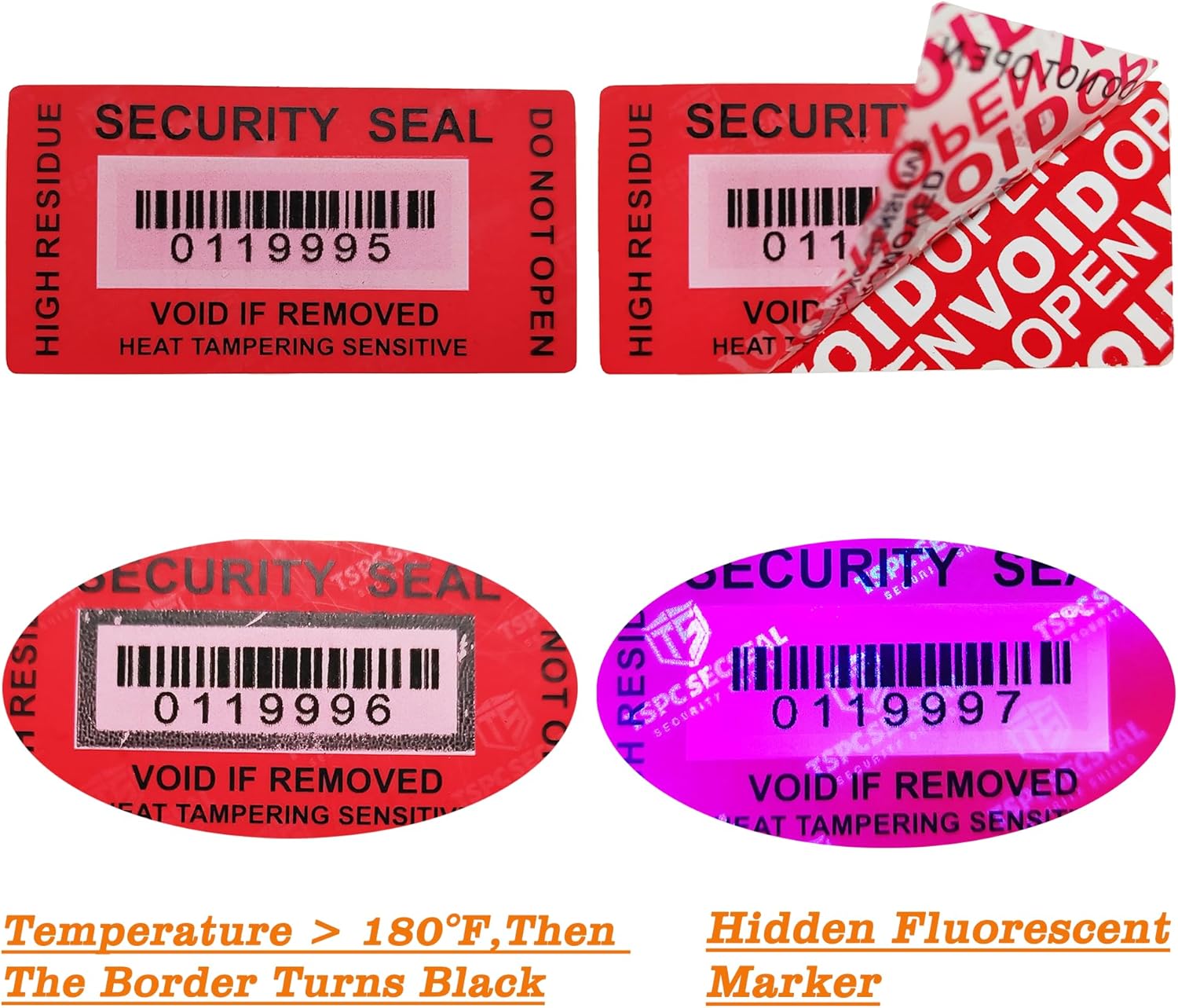Amazon.com: TSPC SECSEAL 200pcs 25x50mm Heat Tampering Fluorescent Mark ...