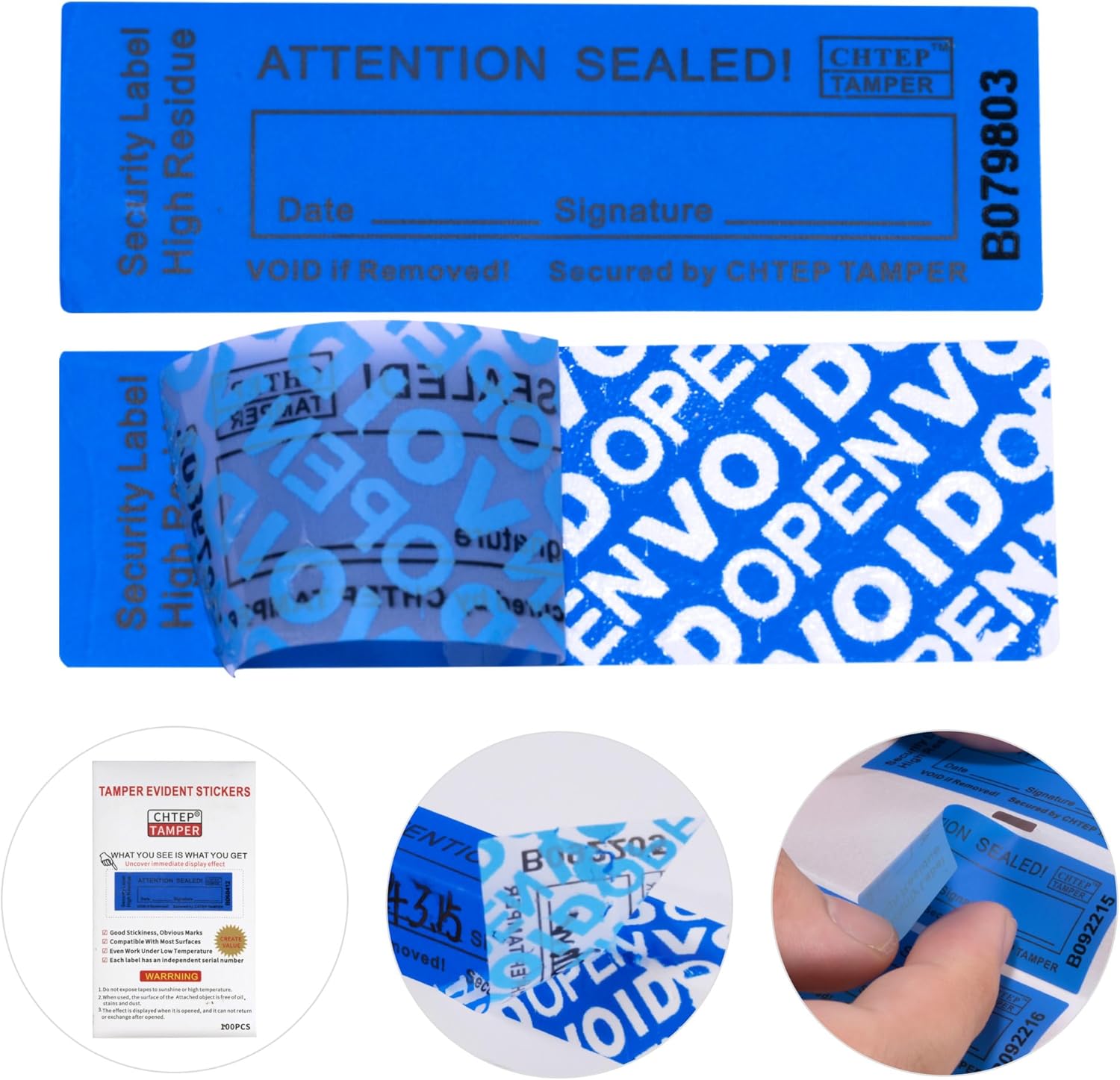 100PCS Chtep Tamper Tamper Evident Stickers, 100% High Residue Tamper ...