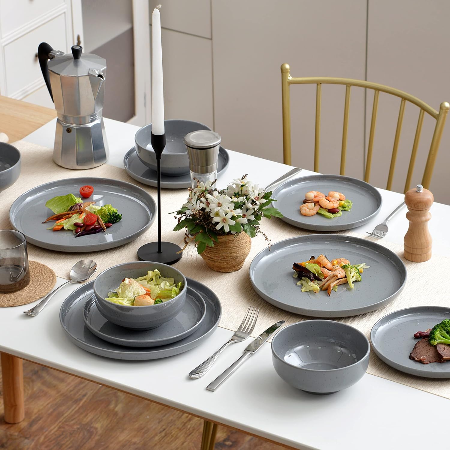Amazon.com | Melamine Dinnerware Sets for 4, 12Pcs Kitchen Plates and ...