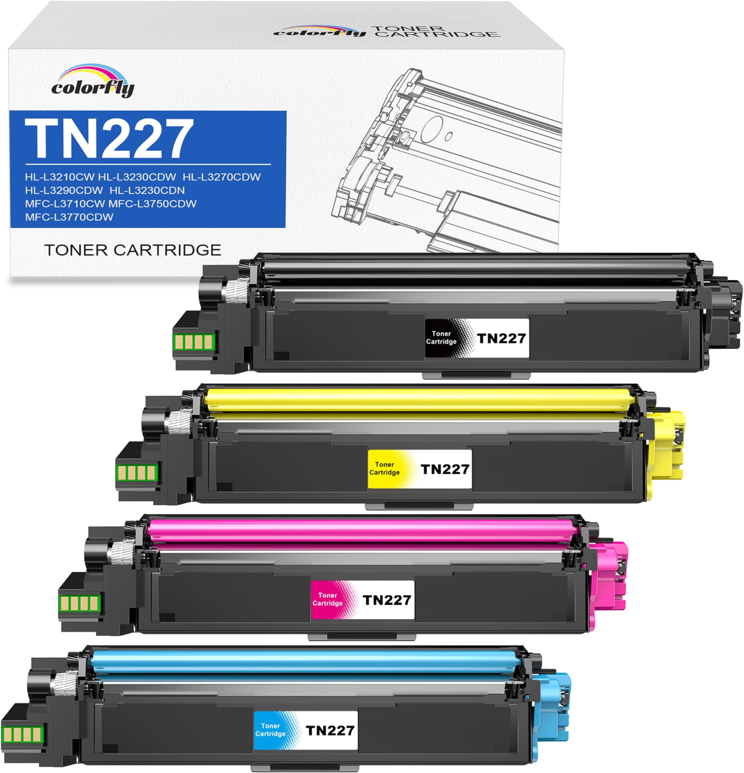 Amazon.com: TN227 TN223 High Yield 4 Pack Toner Compatible for Brother ...