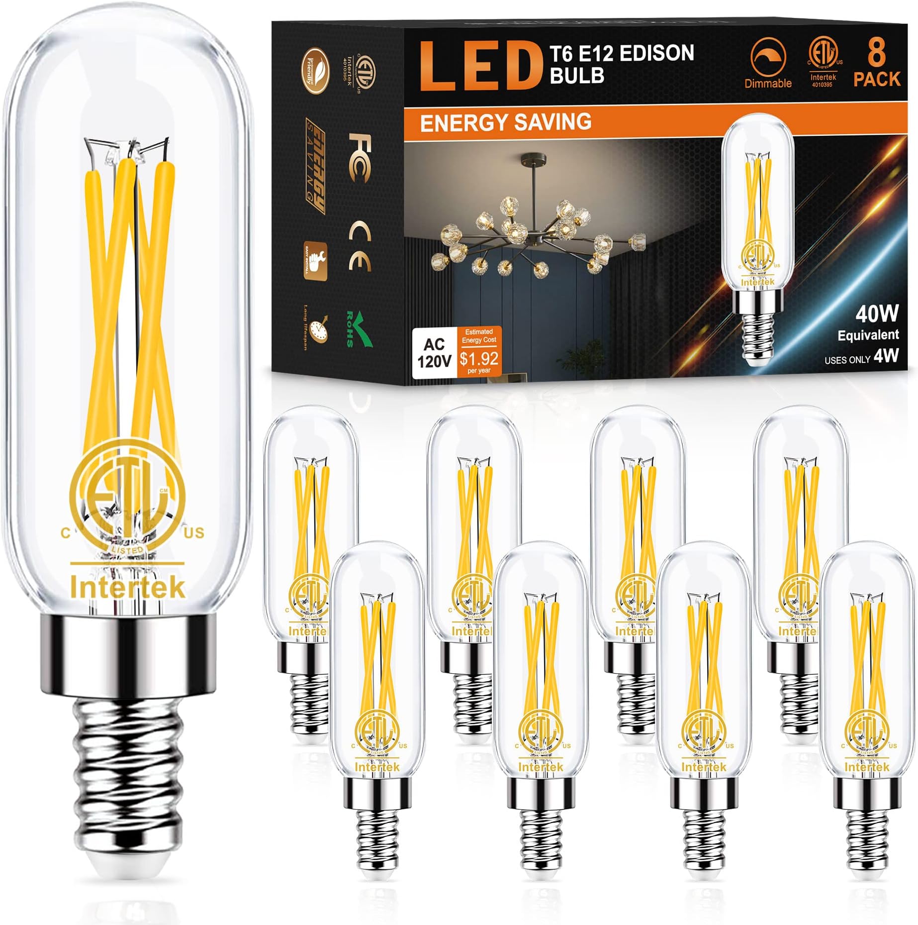 LiteHistory Dimmable t6 led Bulb 40W Candelabra led 2700K Clear 400lm ...