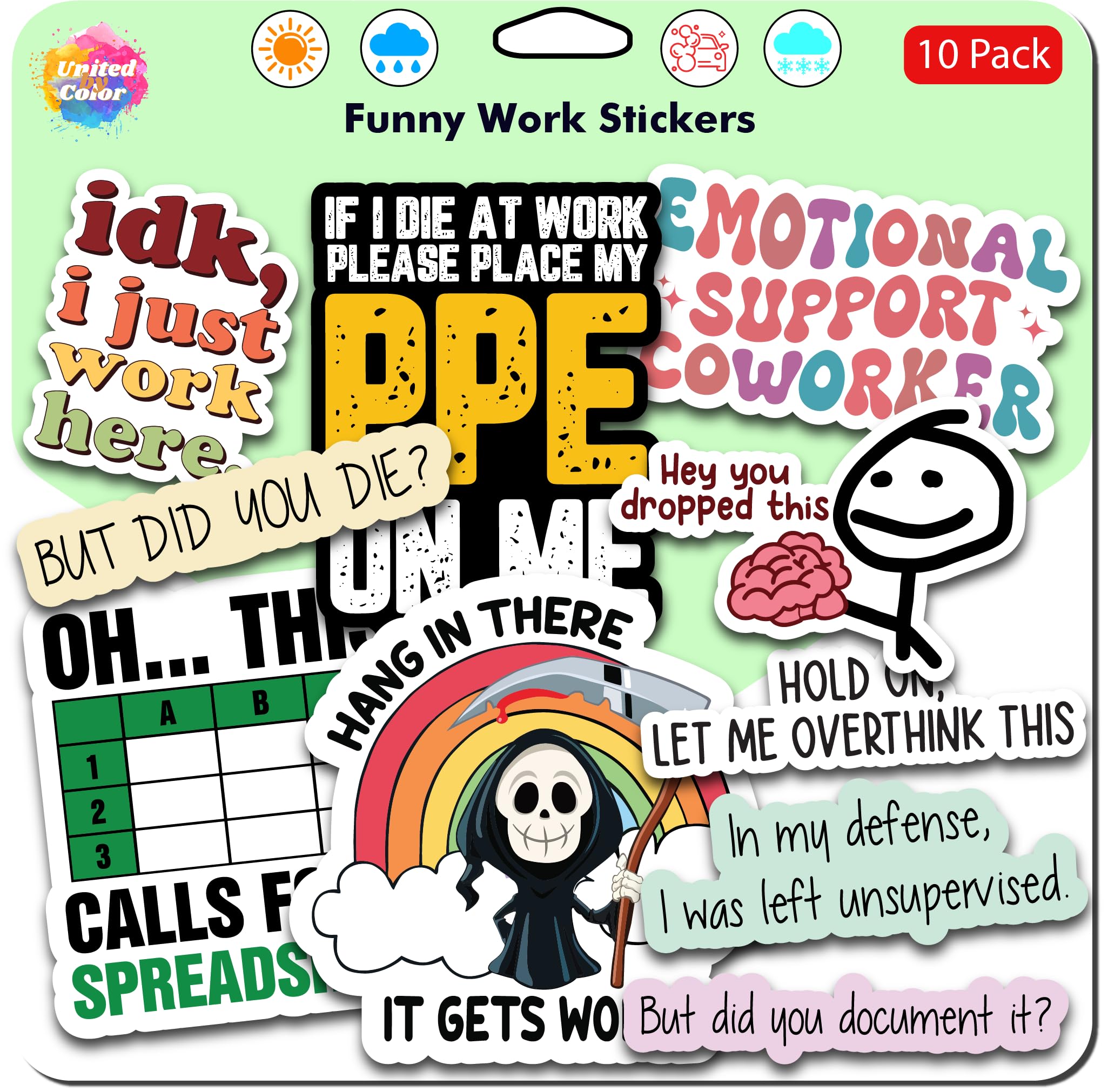 Amazon.com - Funny Work Stickers for Adults (10 Pack) - Durable ...