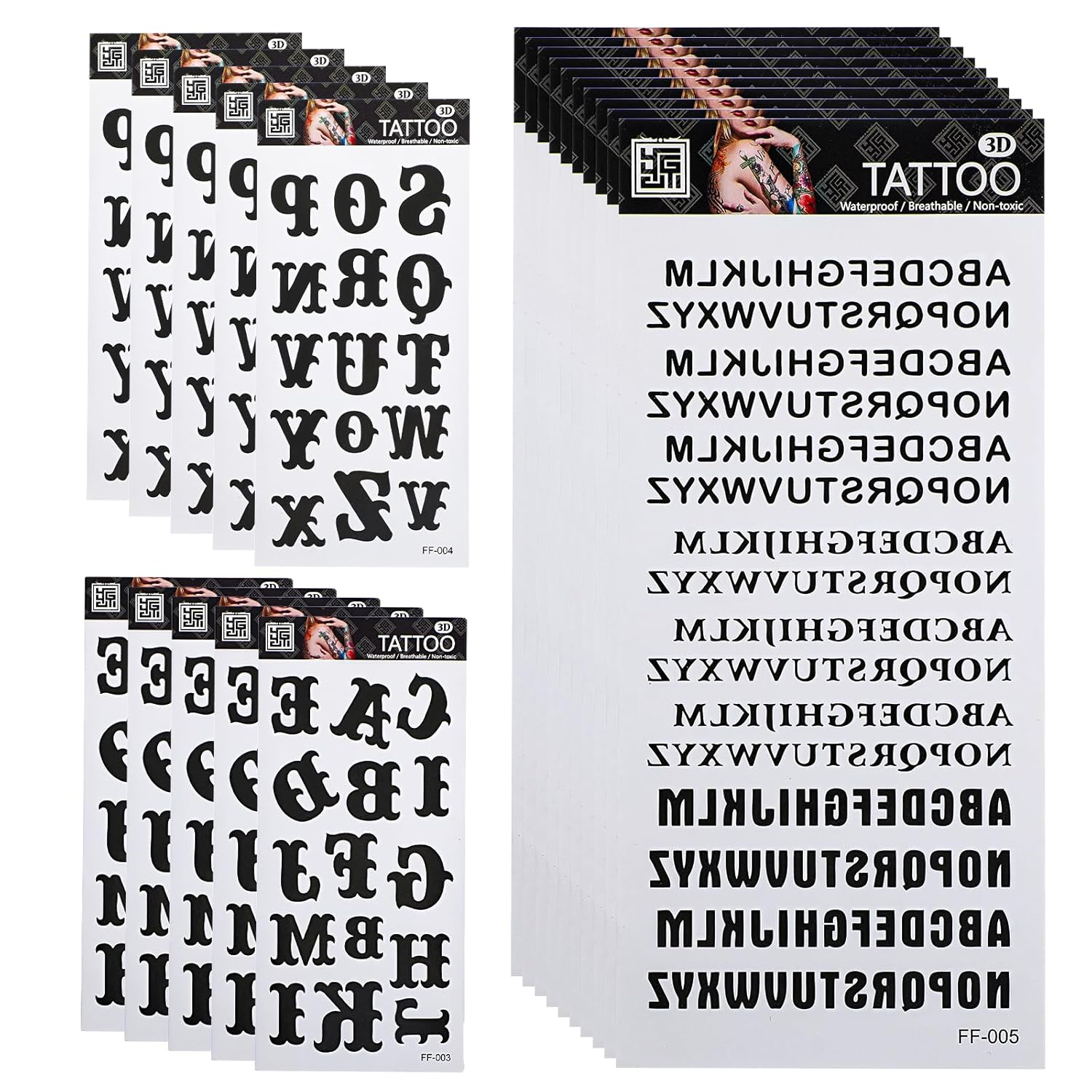 Amazon.com : Realistic Temporary Tattoos, 20 Sheets Letters Temporary ...
