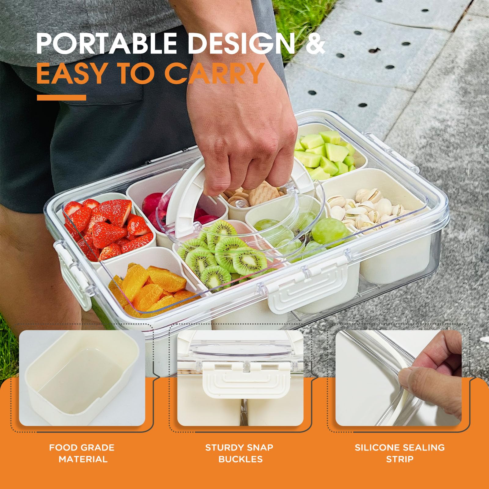 Snapklik.com : Snackle Box Container 2 Pack,8 Compartment Snack Box ...