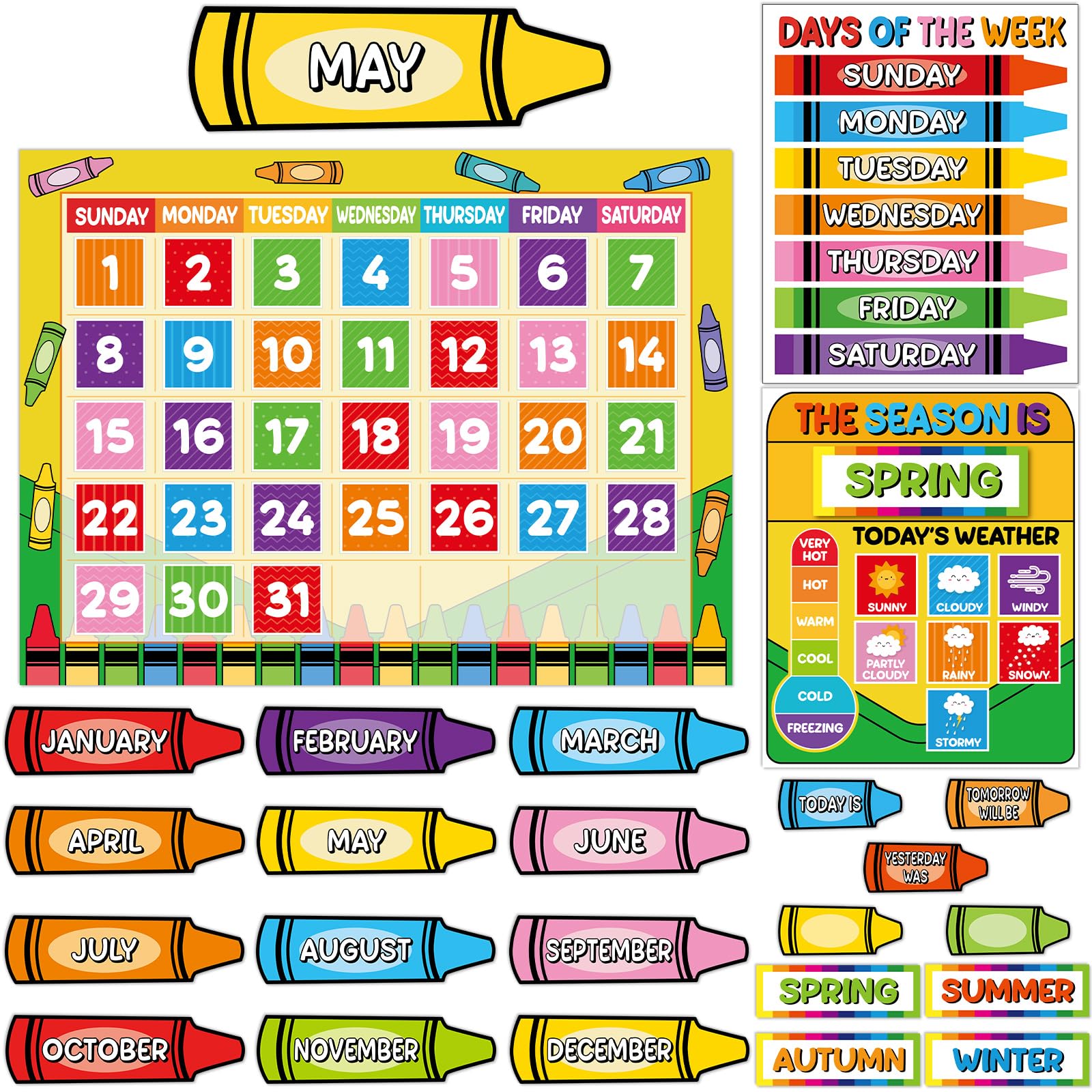 Snapklik.com : Colorful Crayon Calendar Bulletin Board Set Crayons CTP ...