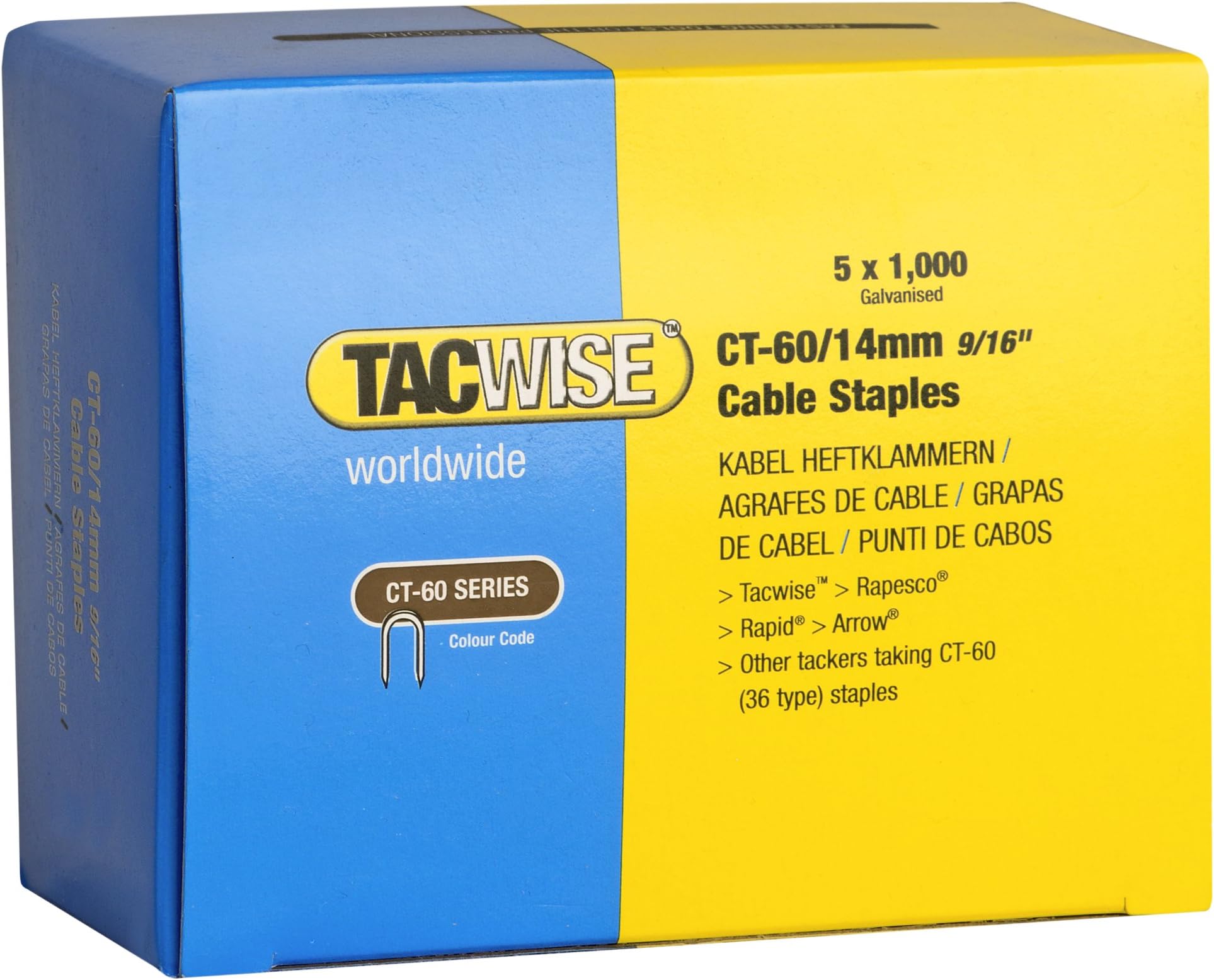 Tacwise CT-60/14mm White Cable Tacker Staples 5,000 (5 x 1,000 packs ...