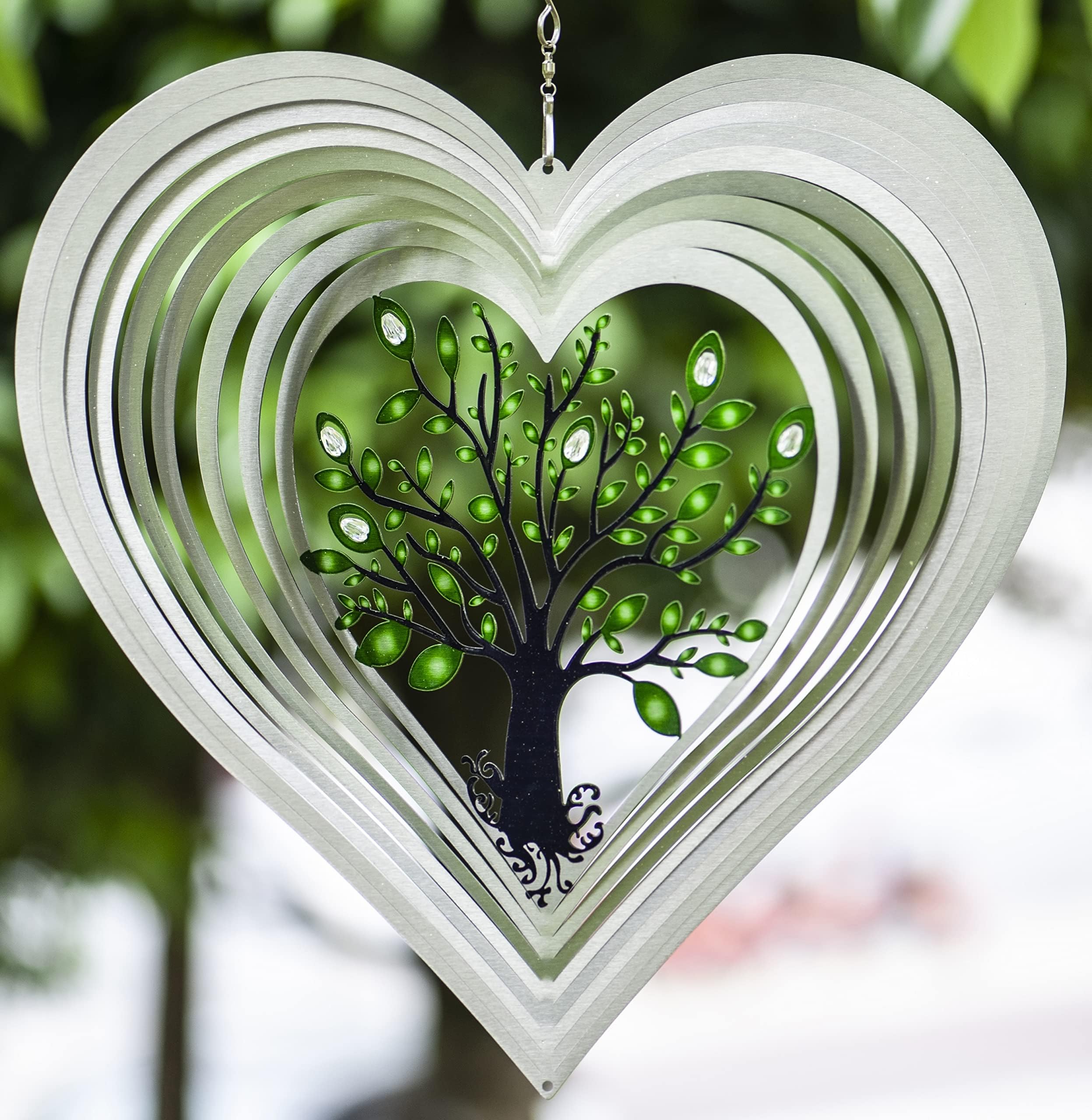 Amazon.com : DJUAN Wind Spinner Outdoor Metal Decorations,Silver Heart ...