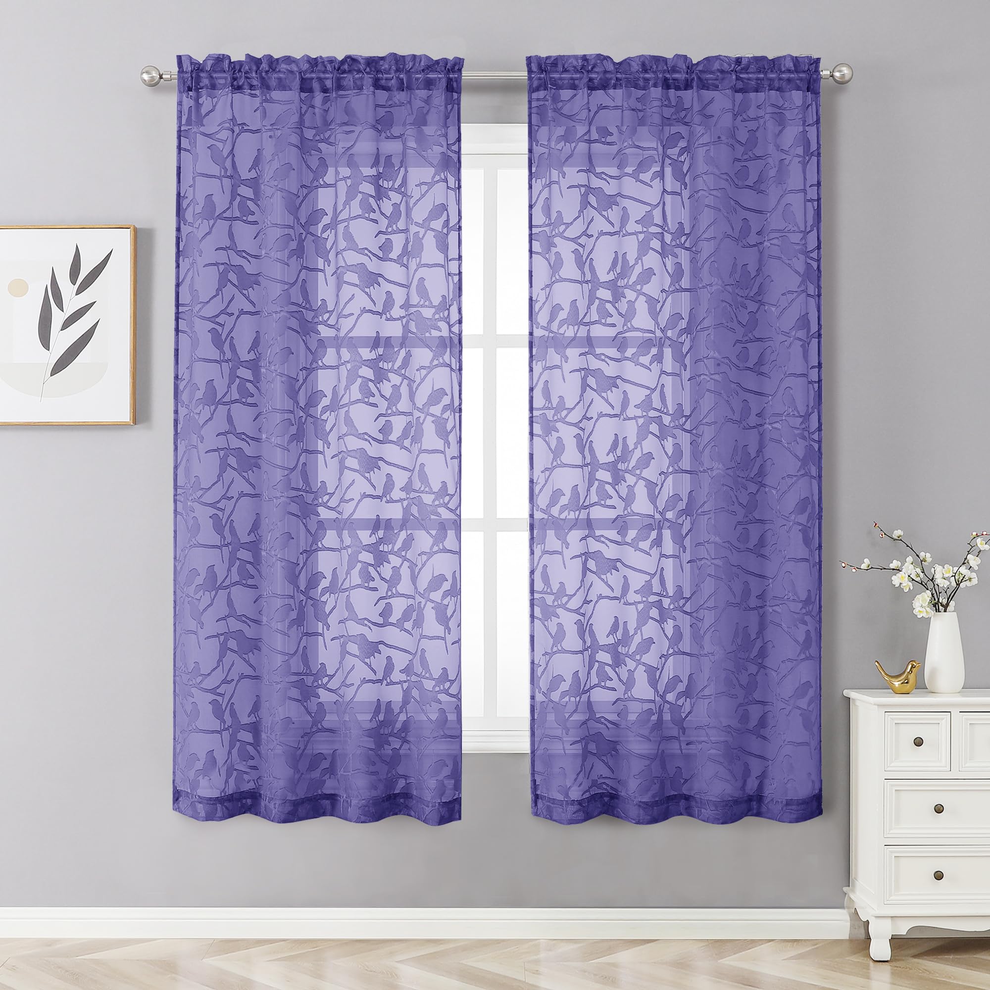 Snapklik.com : Anji Sheer Purple Curtains 63 Inches Long, Light & Airy ...