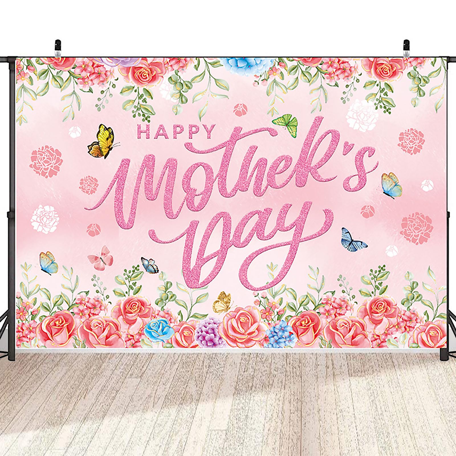 Amazon.com : 7x5ft Mother's Day Backdrop Pink Flowers Butterfly Happy ...