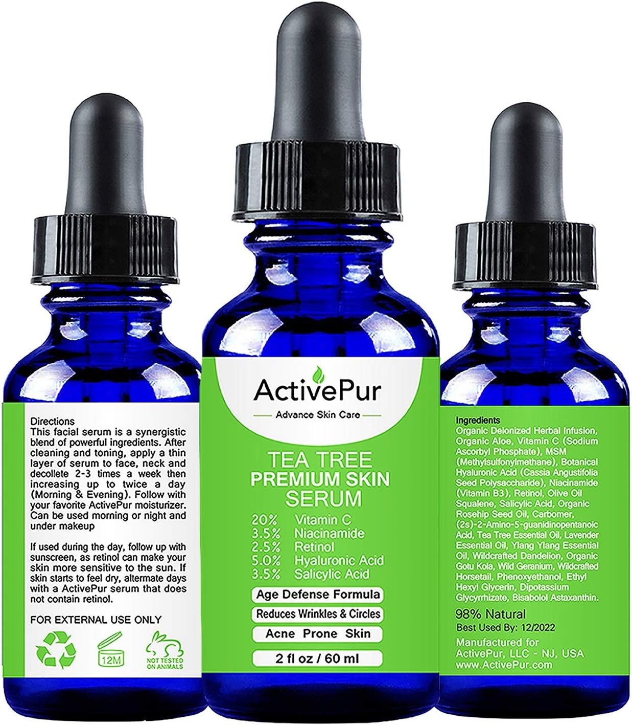 Amazon.com: ActivePur Tea Tree Serum Oil for Acne Facial Skin Serum 20% ...