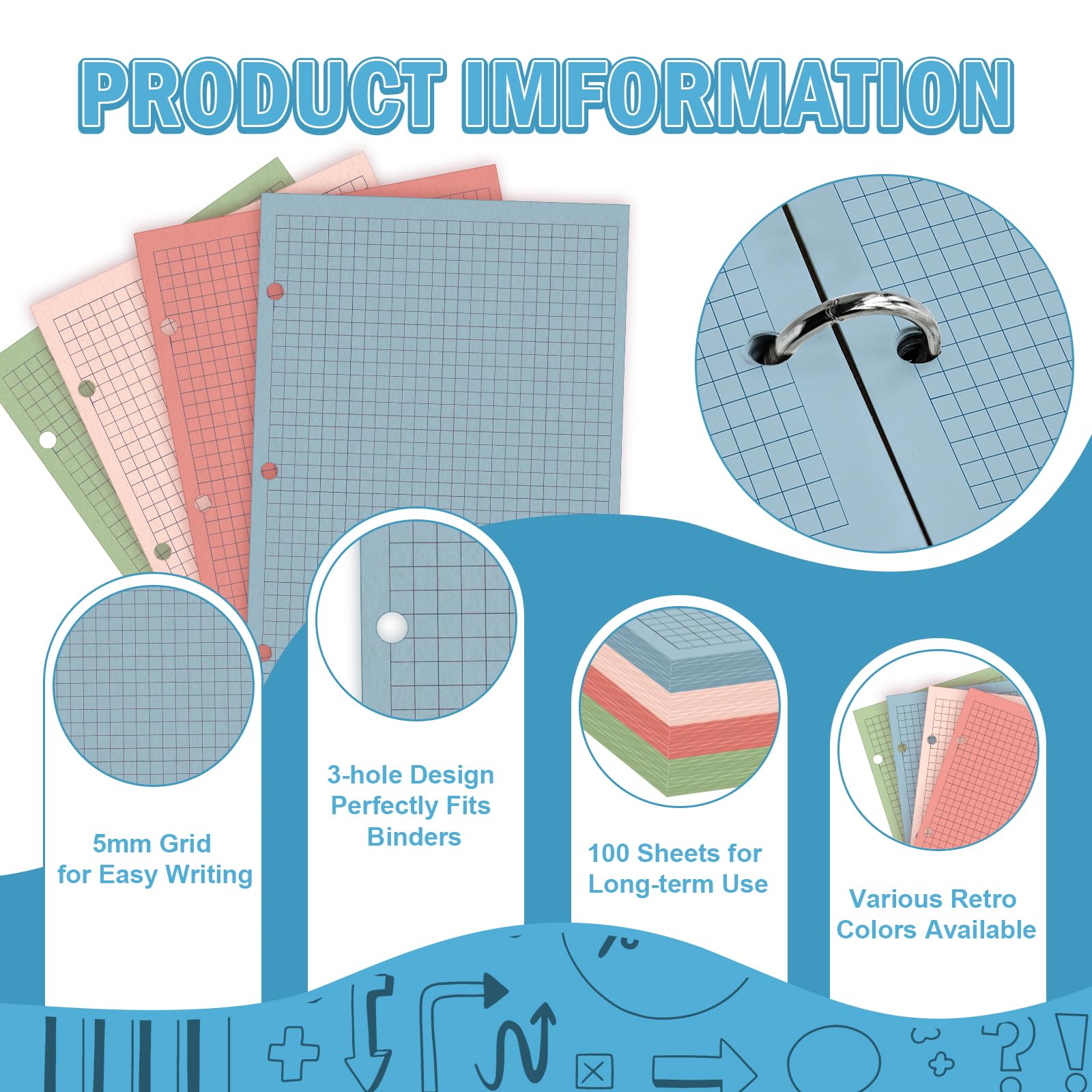 Snapklik.com : 100 Sheets Half Letter 3 Hole Notebook Grid Paper Refill ...