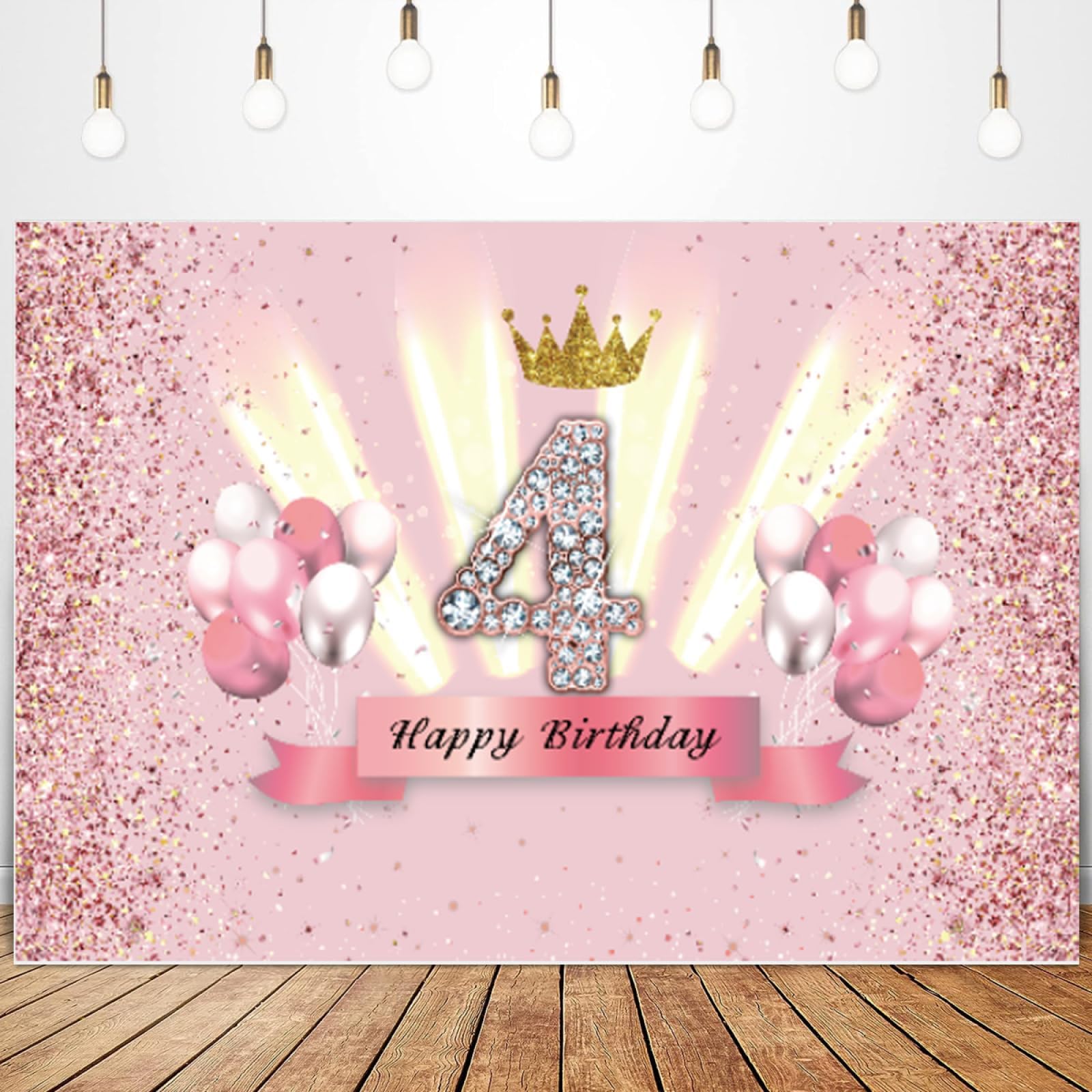 Amazon.com : Pink Happy 4th Birthday Backdrop Shinny Spots Sparkle ...